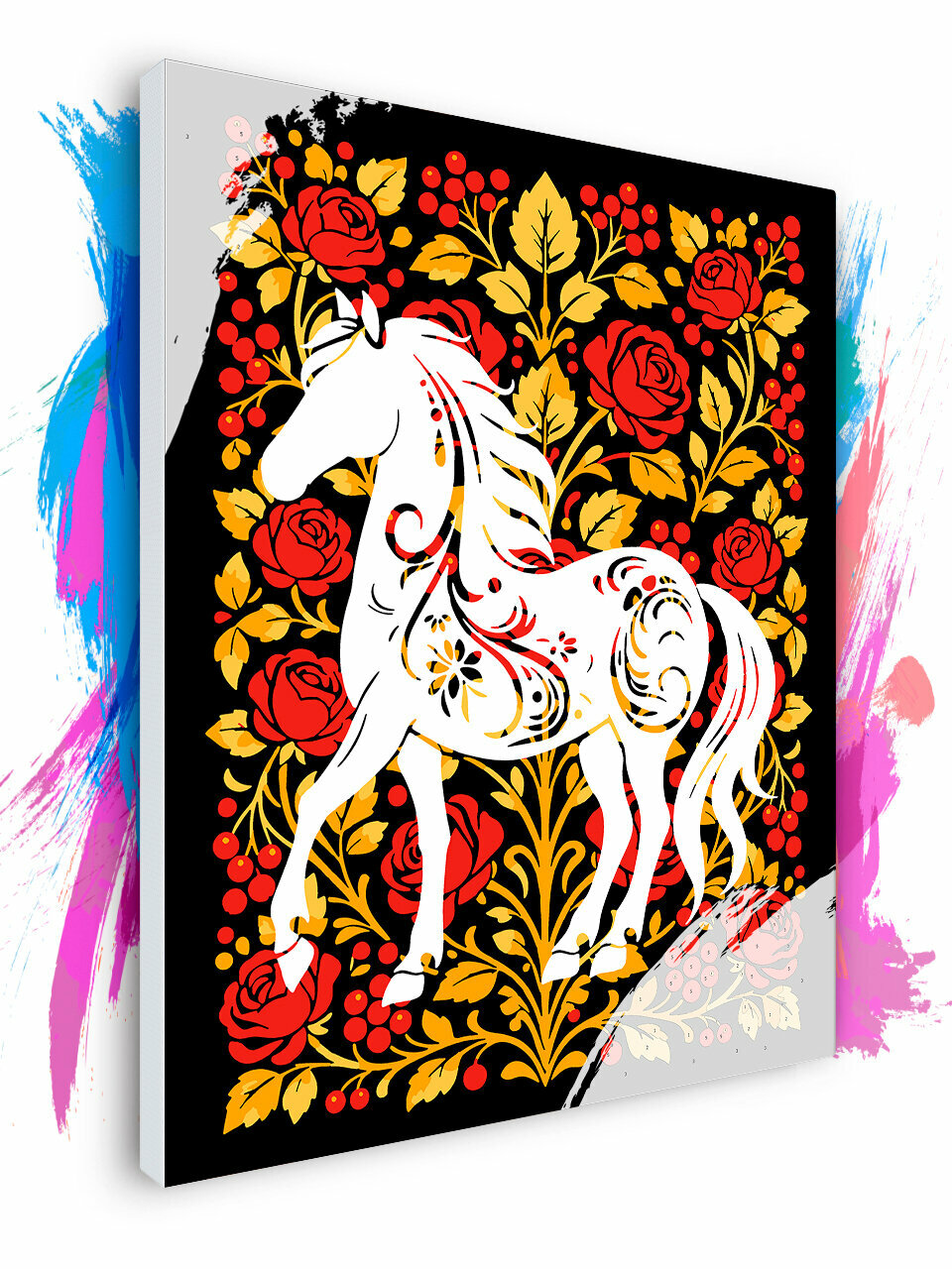 Картина по номерам на холсте Лошадь в хохломе, 50 х 60 см