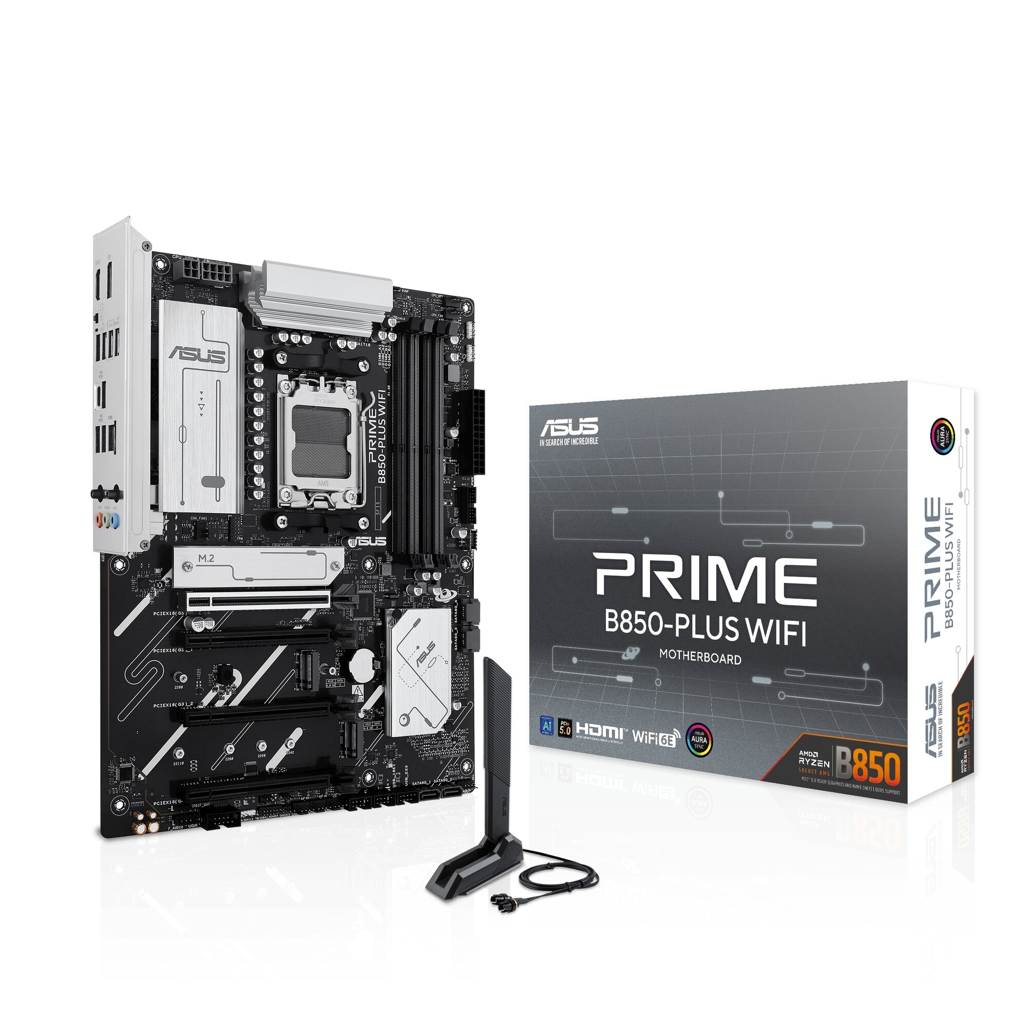 Материнская плата ASUS PRIME B850-PLUS WIFI, AM5, AMD B850, 4xDDR5, 4xSATA, 3xM.2, 1xPCIe 5.0 x16, 1xPCIe 4.0 x16, 2xPCIe 3.0 x1, 1xDP, 1xHDMI, 1x2.5Gb LAN, Wi-Fi 6E, Bluetooth 5.3, 4xUSB-A 10Gbps, 1xUSB-C 10Gbps, 2xUSB-A 5Gbps, 2xUSB-A 2.0