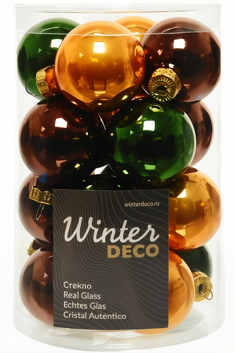 Коллекция стеклянных шаров Тайна кленовой рощи, глянцевые и эмалевые, 35 мм, 16 шт, Winter Deco 2000191