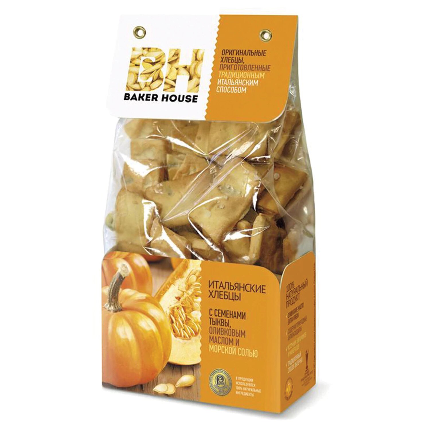 Хлебцы BAKER HOUSE "Итальянские", с семенами тыквы, 250 г, пакет, 2шт.