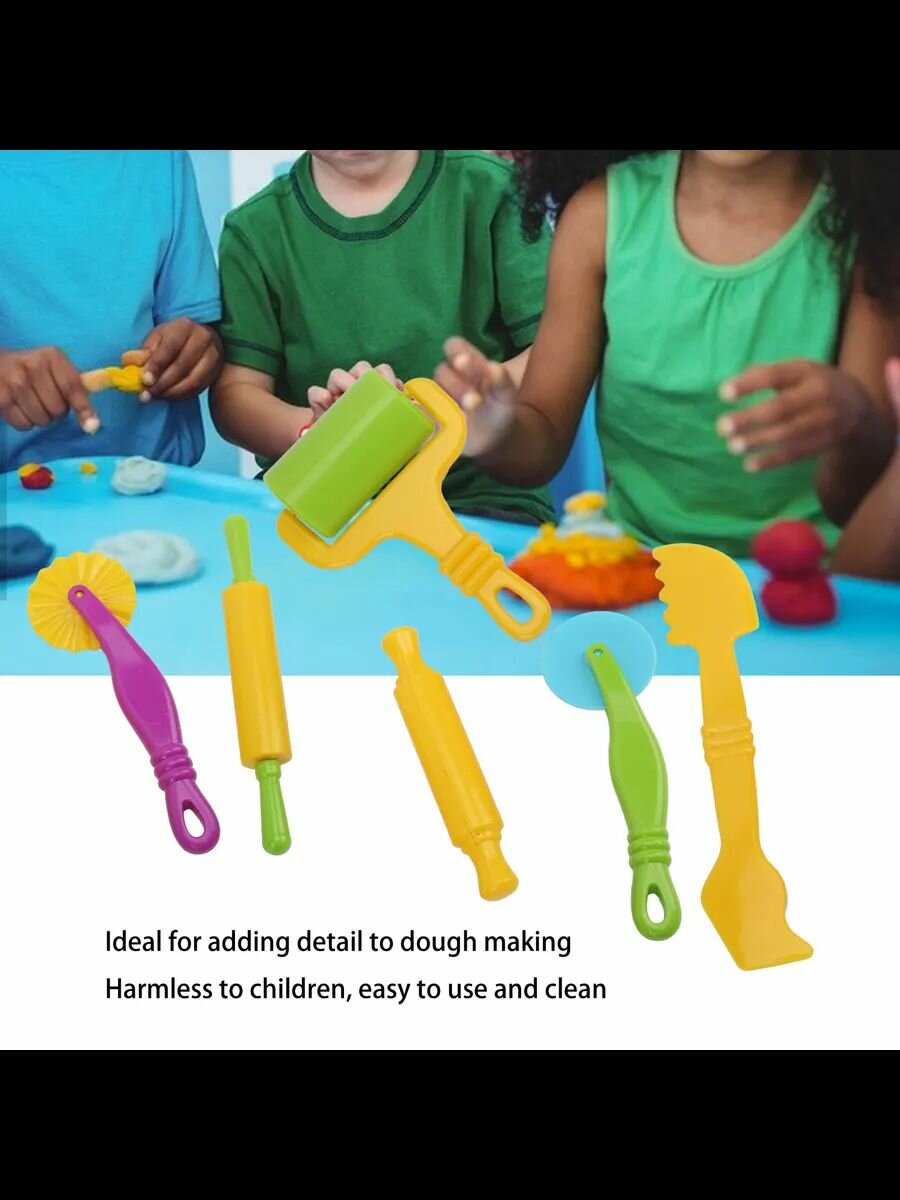 Набор инструментов для лепки пластилином 6 шт, со скалкой, роликом, резаком и тремя стеками для пластилина, теста и воздушного пластилина Мульти-Пульти