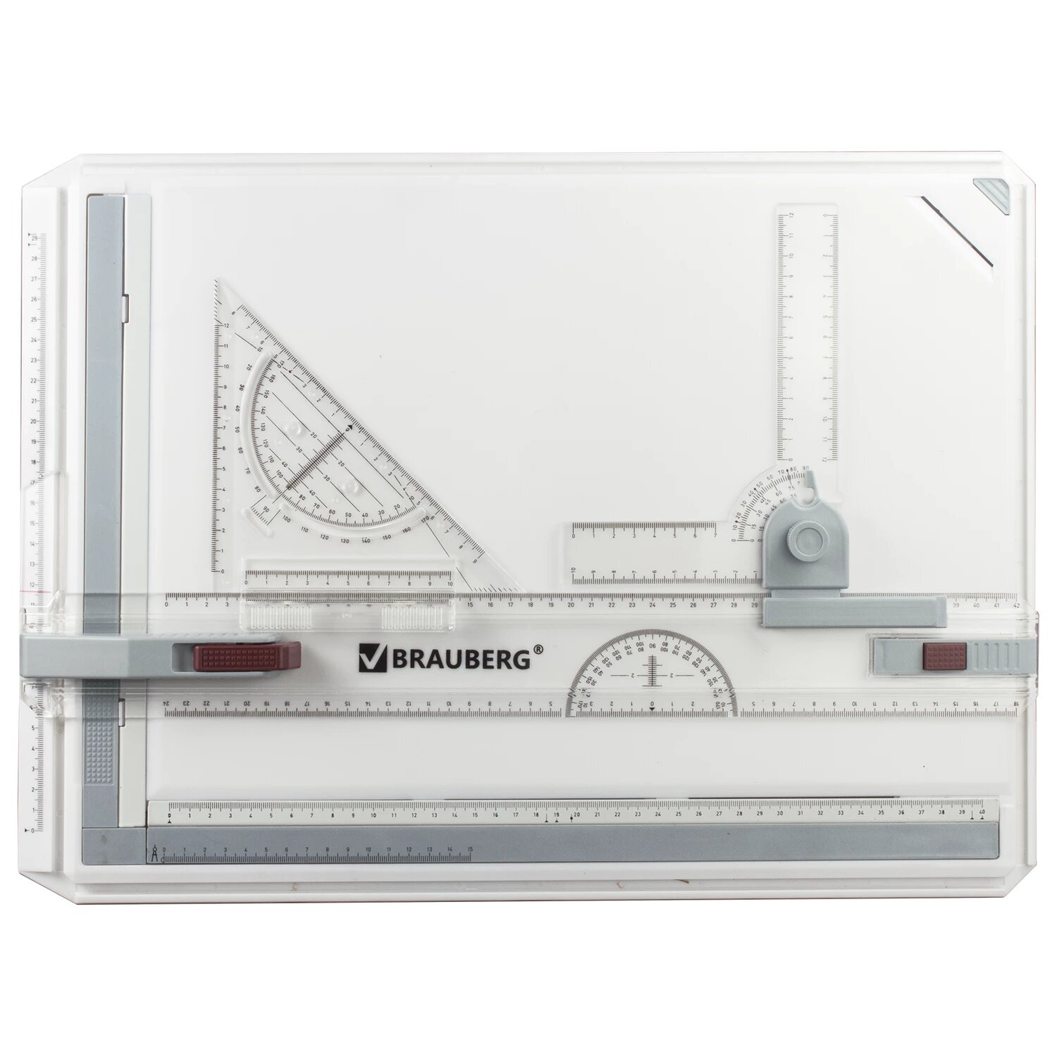 Доска чертежная А3, 505370 мм, с рейсшиной, треугольником и чертежным узлом, BRAUBERG, 210536