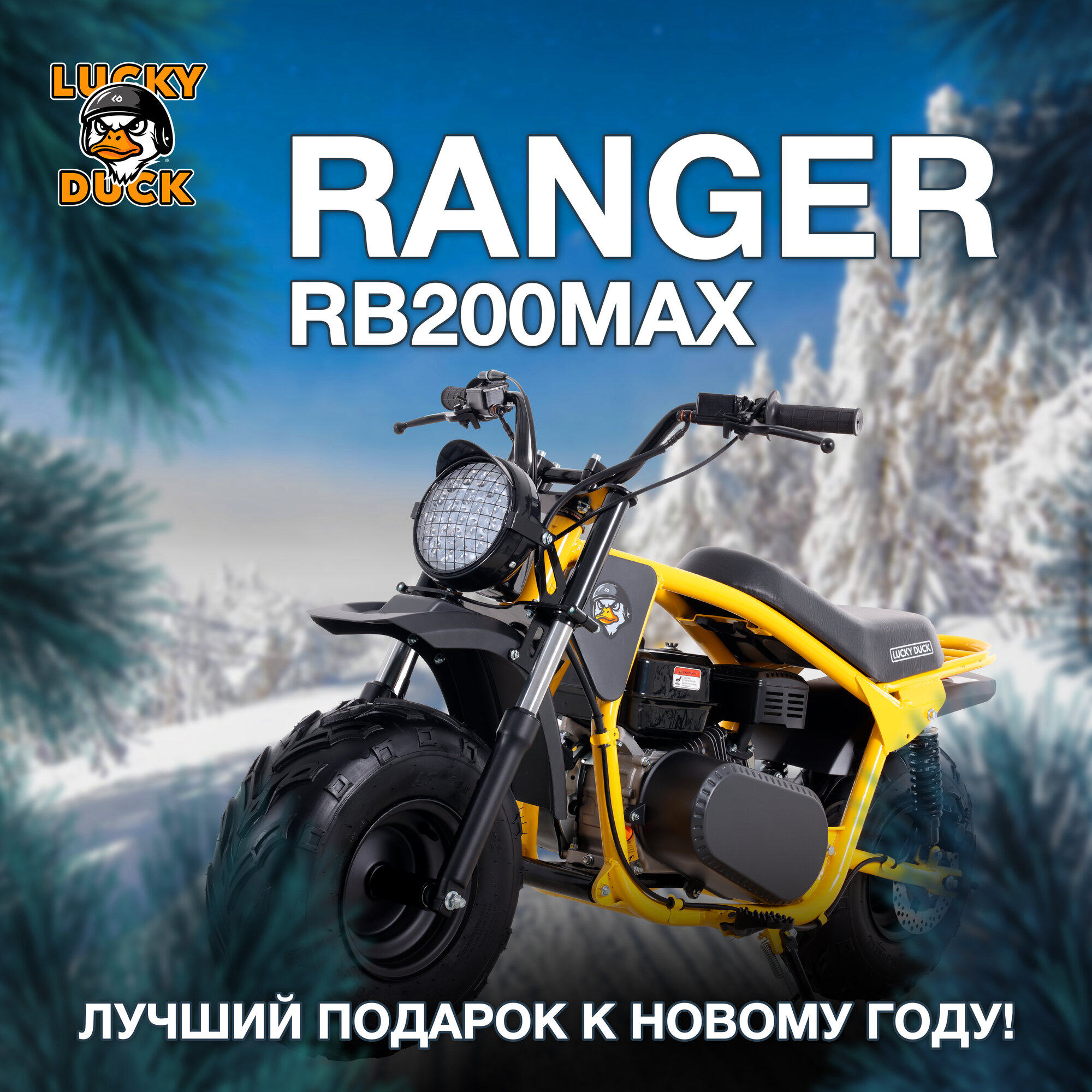 Минибайк Lucky Duck Ranger RB200MAX, 196см³, вариатор, дисковые тормоза, задний амортизатор, желтый