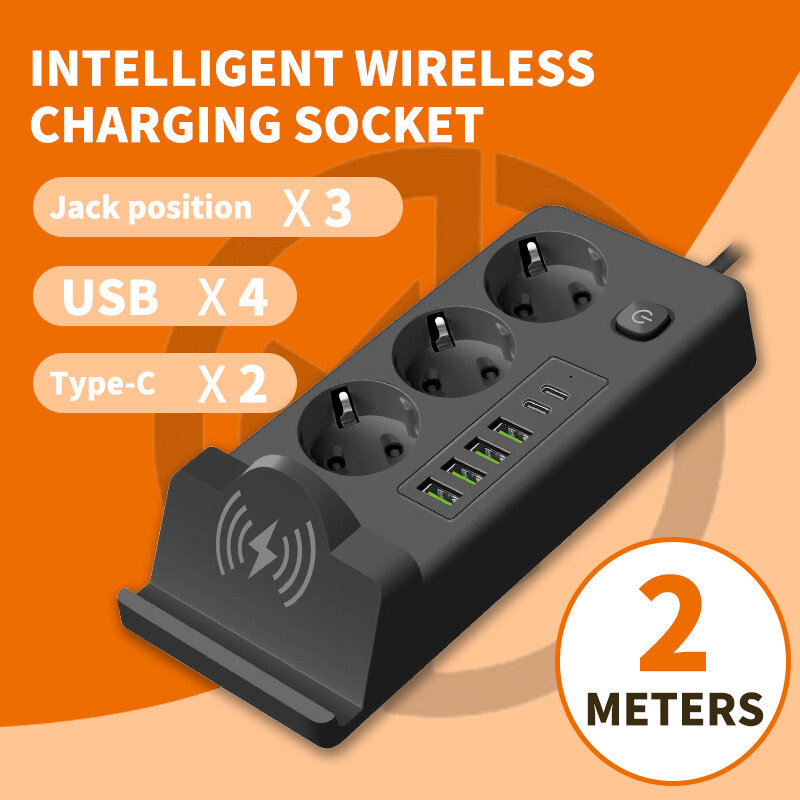 Беспроводная зарядная розетка, для кухни, 4хUSB, 2Type-C, защита от перенапряжения
