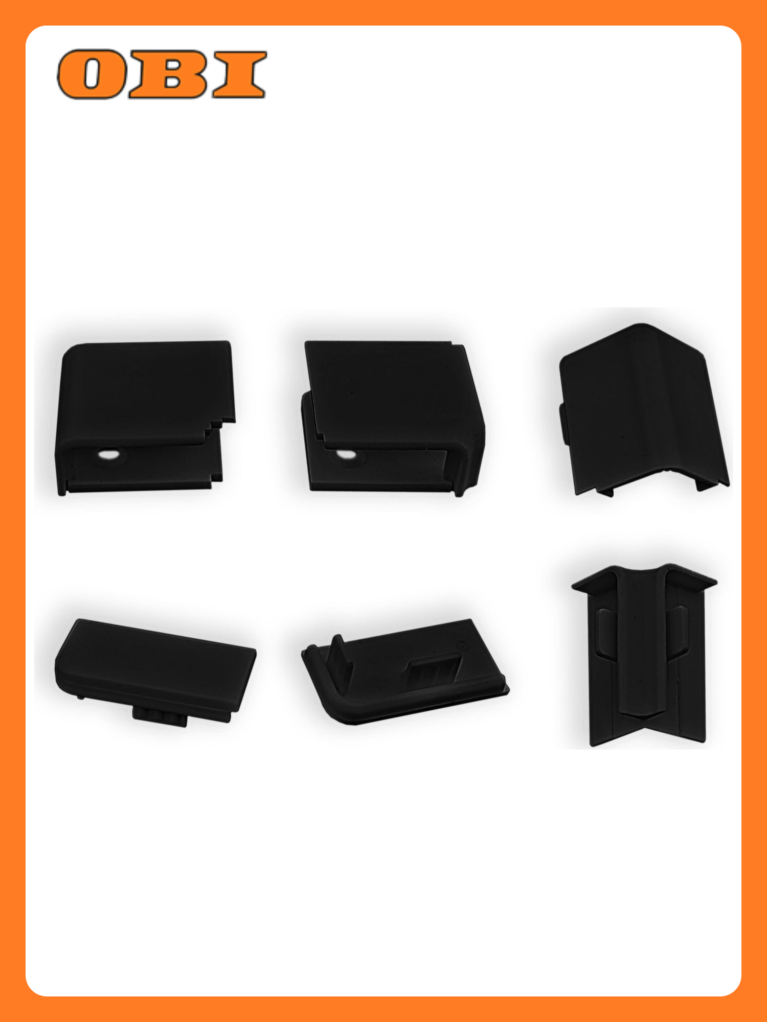 Комплект заглушек для плинтуса, пластик, матовый, черный, 6 шт.