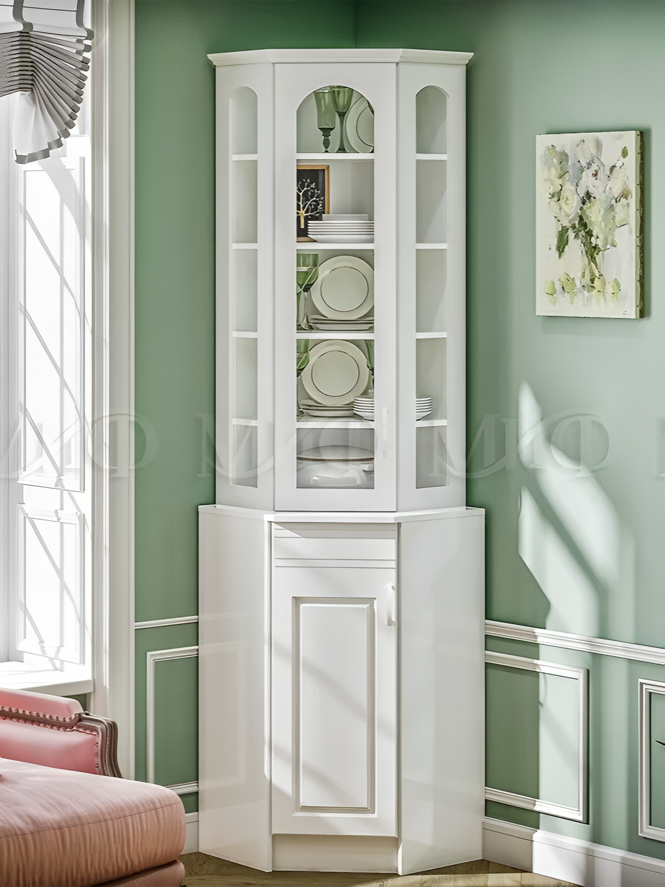 Буфет угловой Констанция белый матовый/белый миф, Мебельный рай