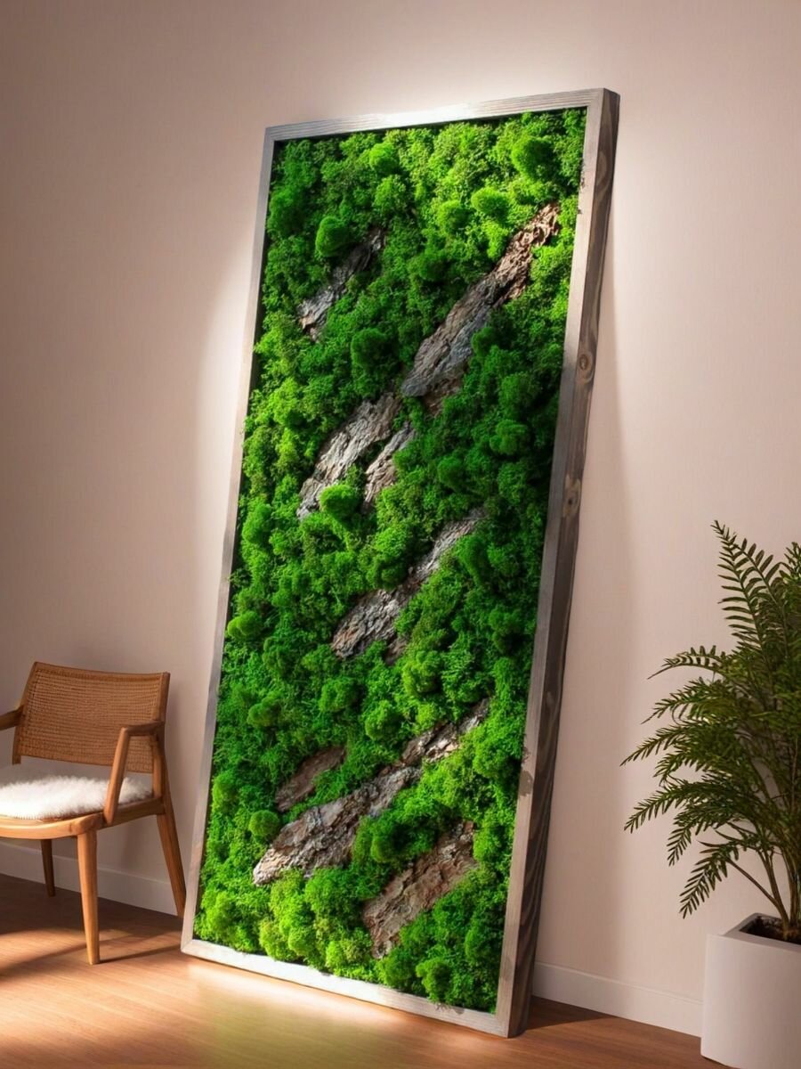 Панно из стабилизированного мха 120*60 см, Венге большая настенная картина для интерьера, для дома и комнаты