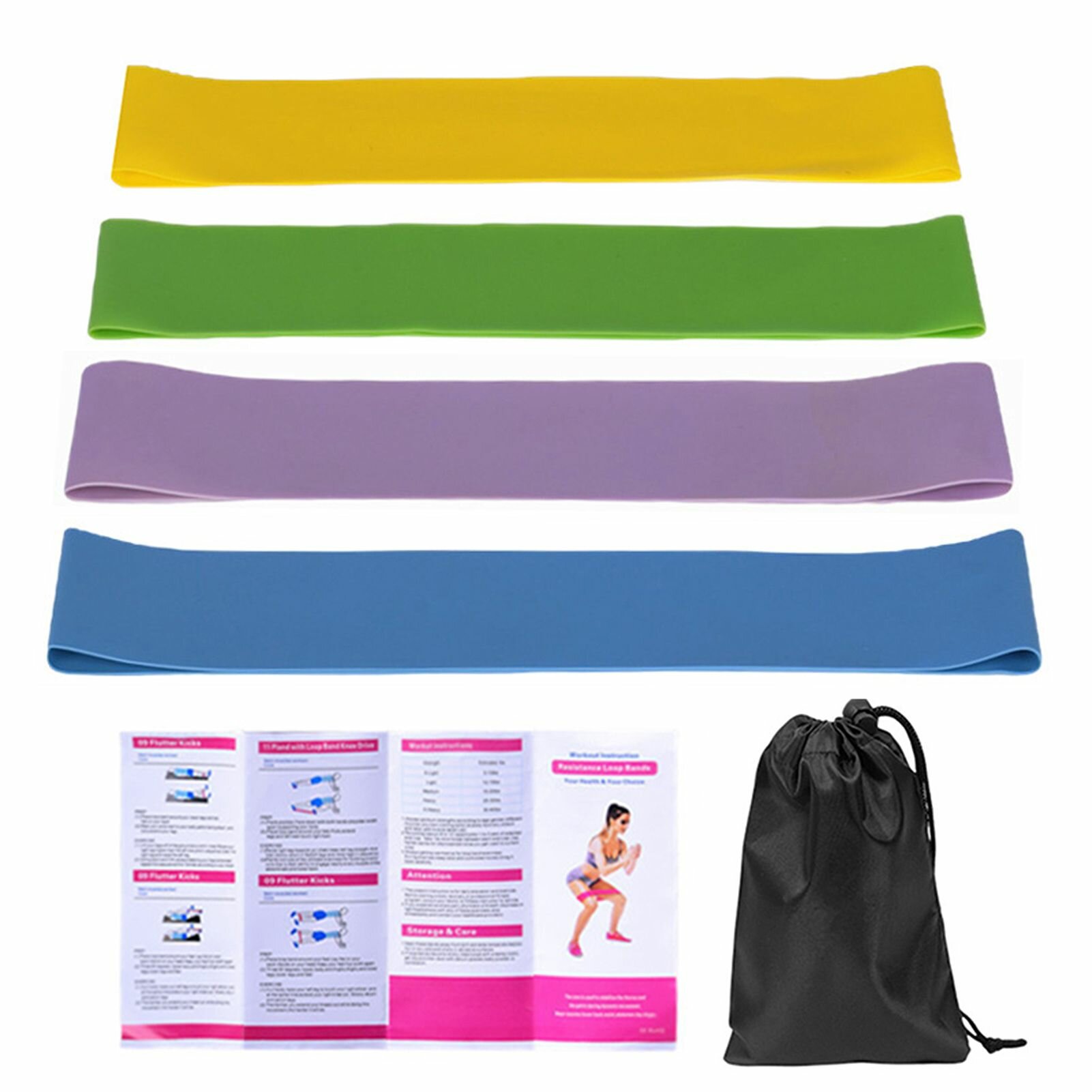 Набор из 4 резиновых упражнительных лент Gym Loop Bands для тренировки силы, фитнеса дома и физиотерапии, латексные, Set A (Синий 500*50*0.35мм 5-10фунтов, Оранжевый 500*50*0.5мм 10-15фунтов)