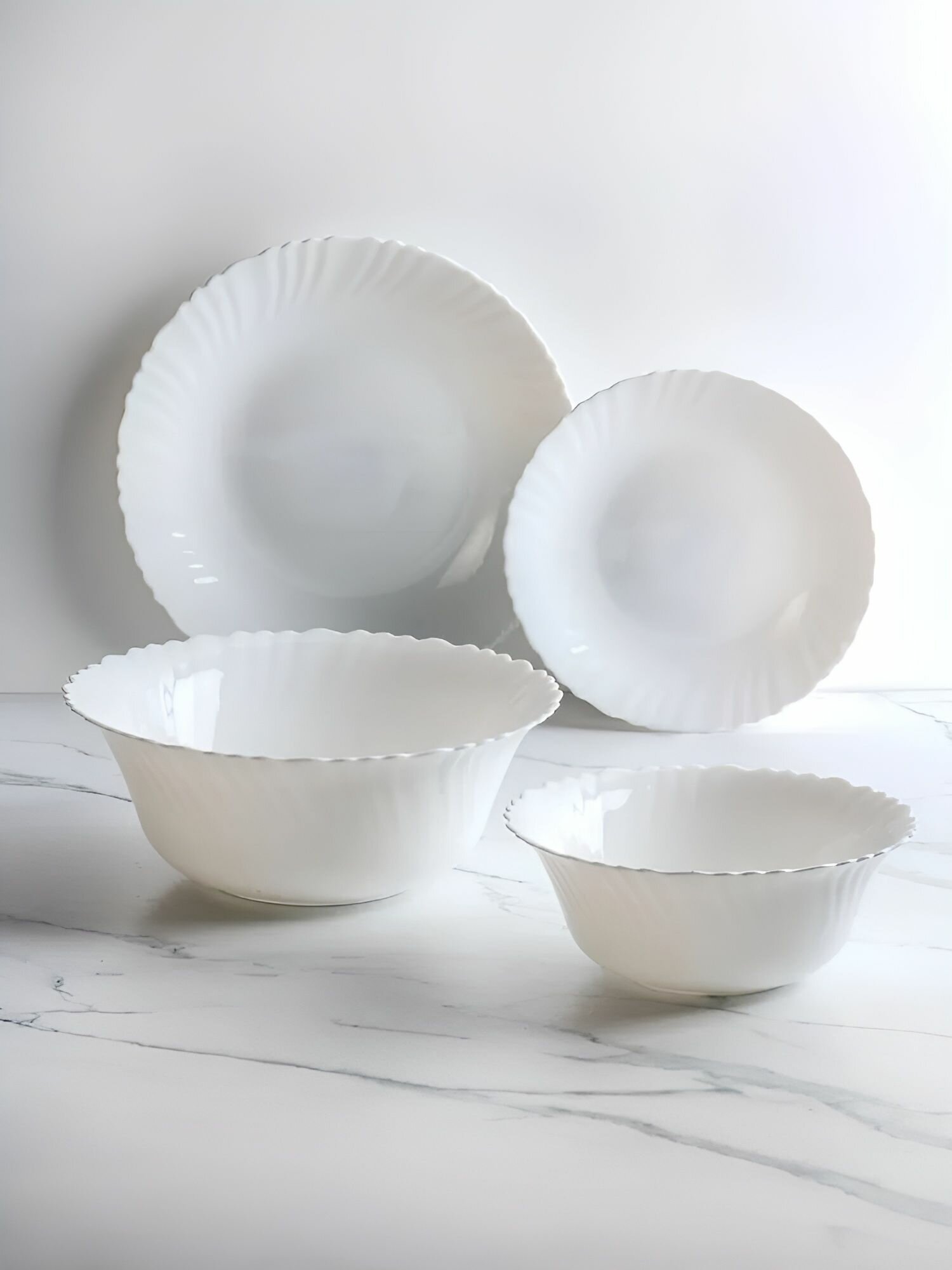 Набор Посуды. Современный Стеклокерамический Обеденный Столовый Сервиз Для 6 Персон Из 19 Предметов. Тарелки, Салатники, Суповые Пиалы. Для Первых, Вторых Блюд, Салатов и Десертов.