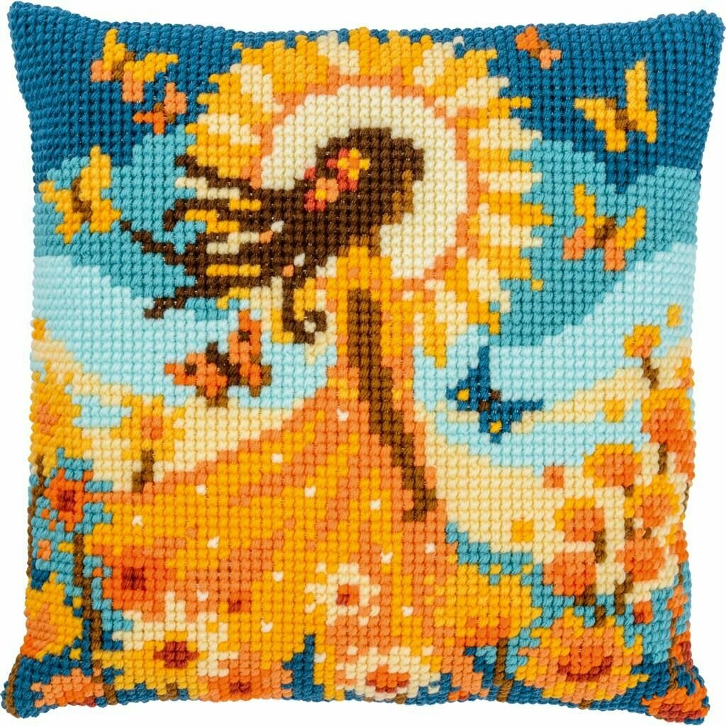 PN-0212141 Набор для вышивания крестом (подушка) "Девочка с солнцем" Vervaco