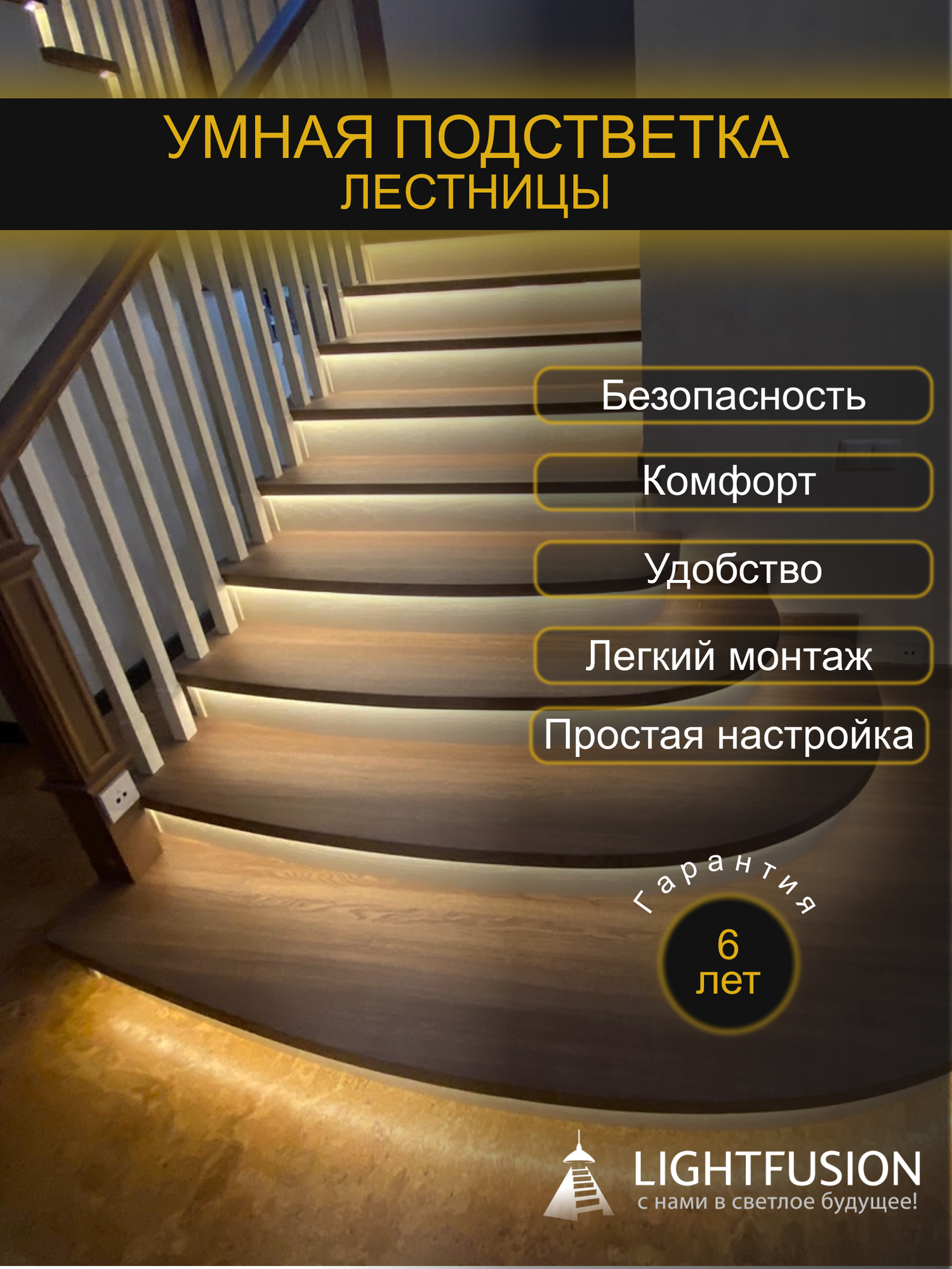 Комплект подсветки лестницы LightFusion PRO12В с датчиками движения
