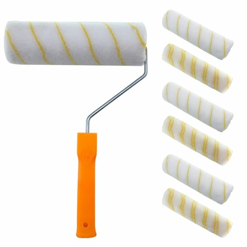 Ручная кисть для покраски стен, 9-дюймовый поролоновый валик с желтыми полосами, инструмент для ремонта дома, принадлежности для покраски