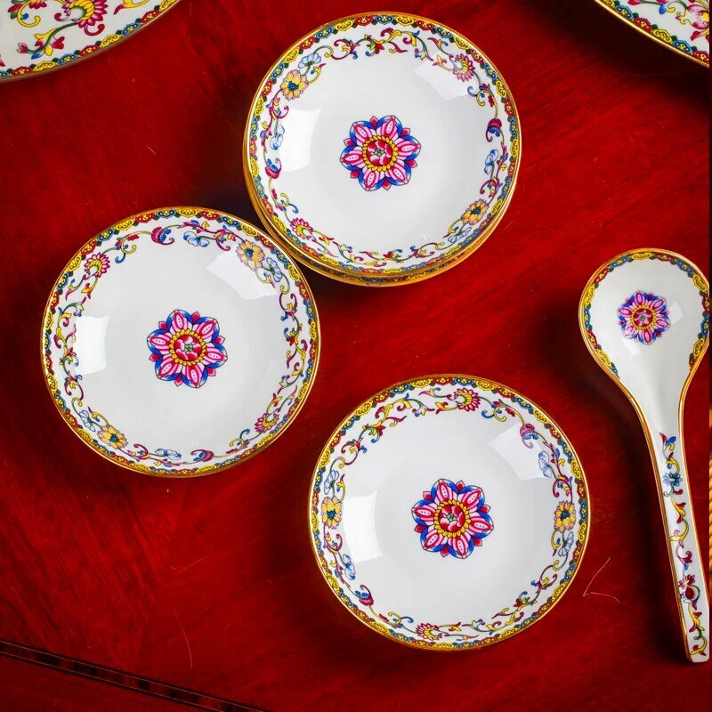 Керамическая миска для риса в дворцовом стиле из Цзиндэчжэня, набор из высококачественного костяного фарфора в