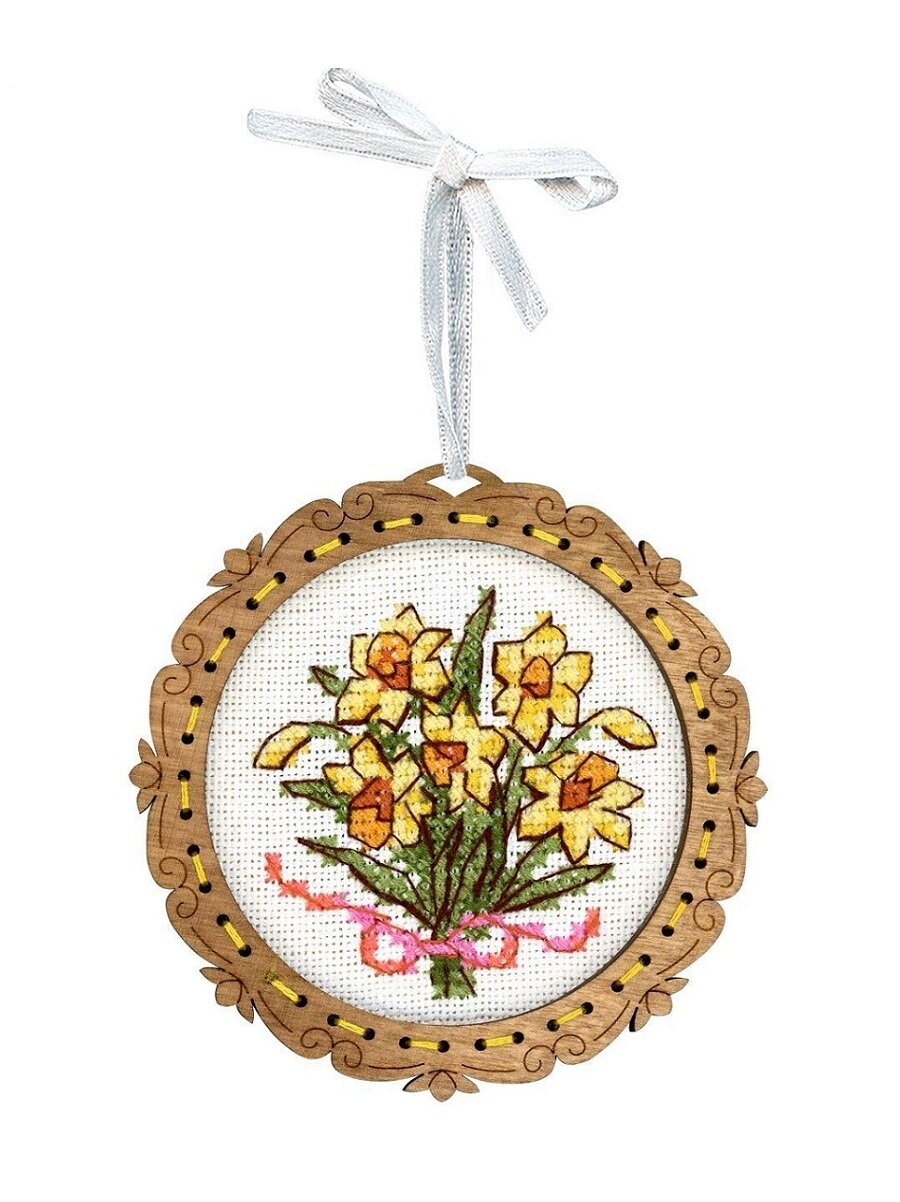 Набор для вышивания крестом МП Студия "Миниатюра. Букет нарциссов" 8*8 см, электронная схема Makosh