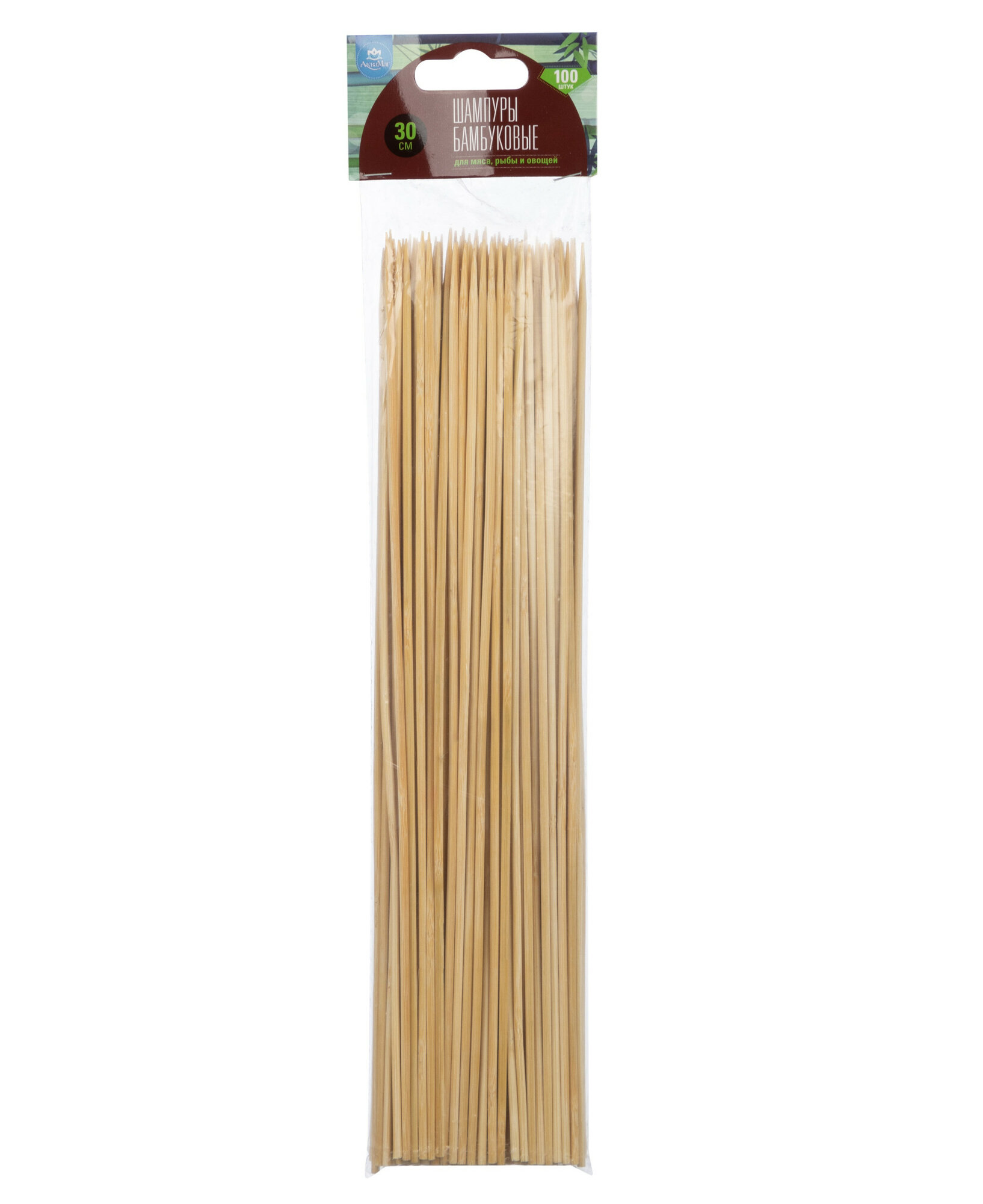 Набор шампуров для блюд на открытом огне 100 шт, бамбуковые, 30 см, бежевые