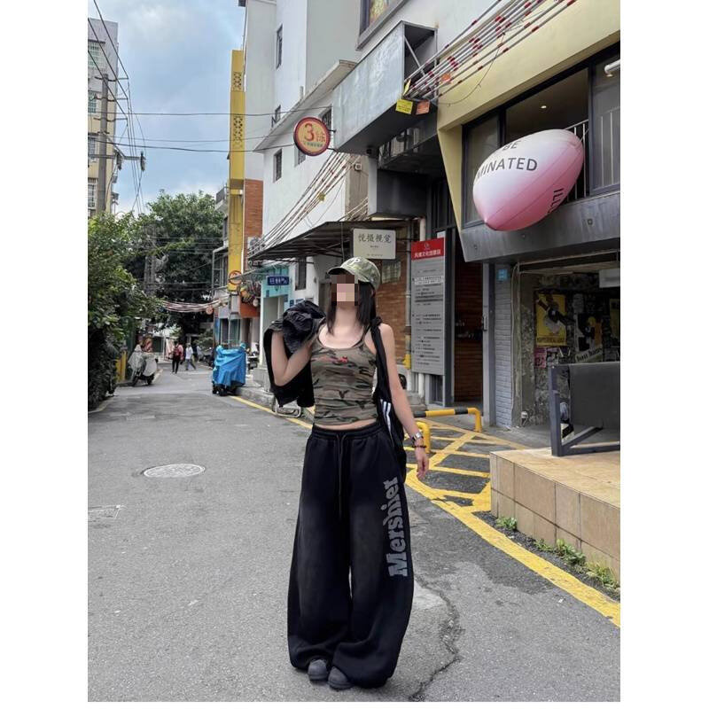 Тренд RONG CH Джинсы Женские Непринужденные Брюки Черные Градиентные Надписи Буткют Осенние Стильные Свободные Деним, Размер_M