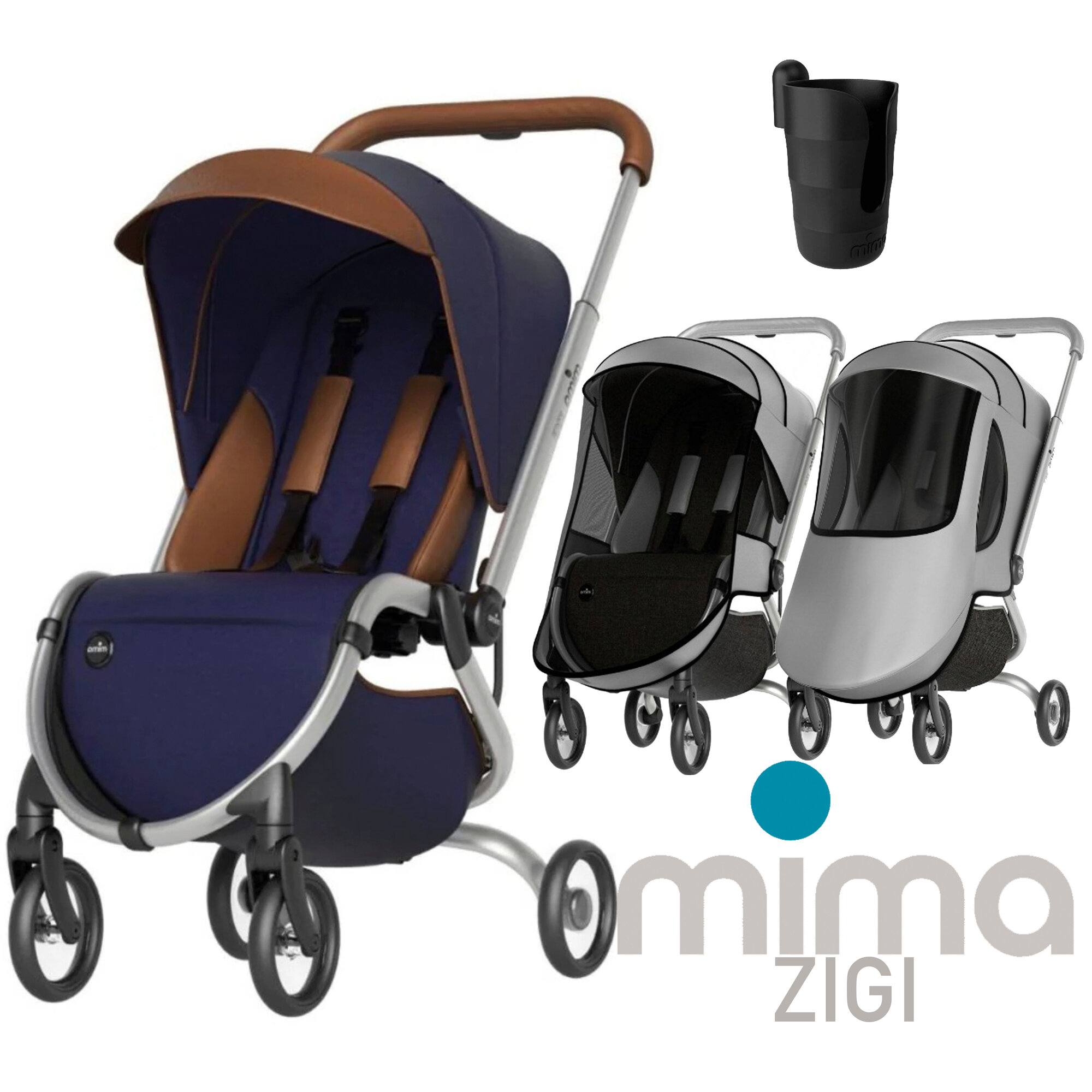 Прогулочная коляска Mima Zigi 3G Midnight Blue + (Москитная сетка/Дождевик/Подстаканник)
