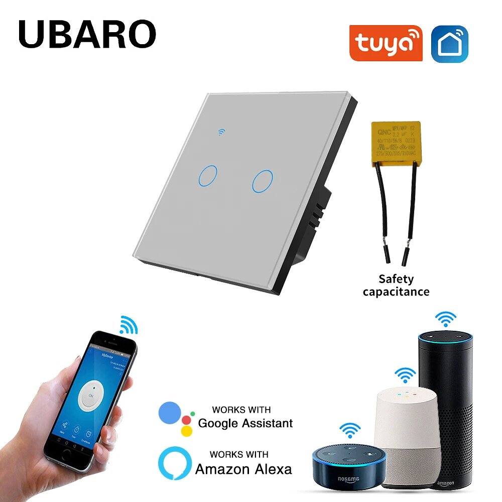 UBARO Панель из закаленного стекла ЕС/Великобритании Tuya Wi-Fi Smart Touch Switch Голосовой Google Home Alexa Alice App Remote Smart Button AC160-240V