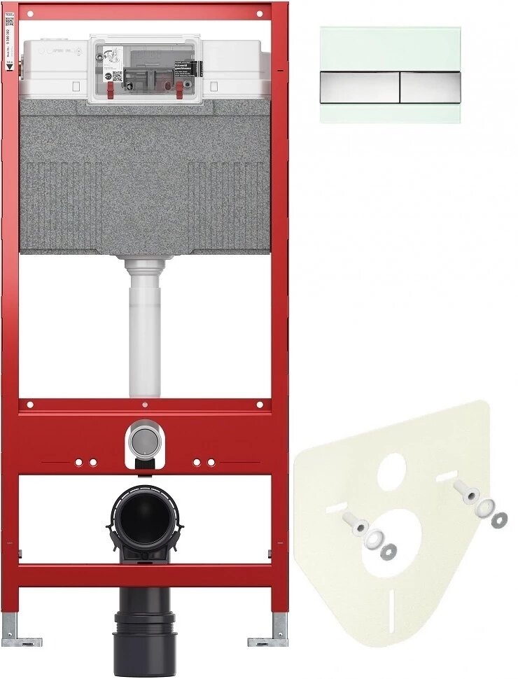 Инсталляция для унитаза Tece TECEsquare 9300302 + 9200010 + 9380014 + 9240805 с кнопкой смыва, мятный зеленый/хром