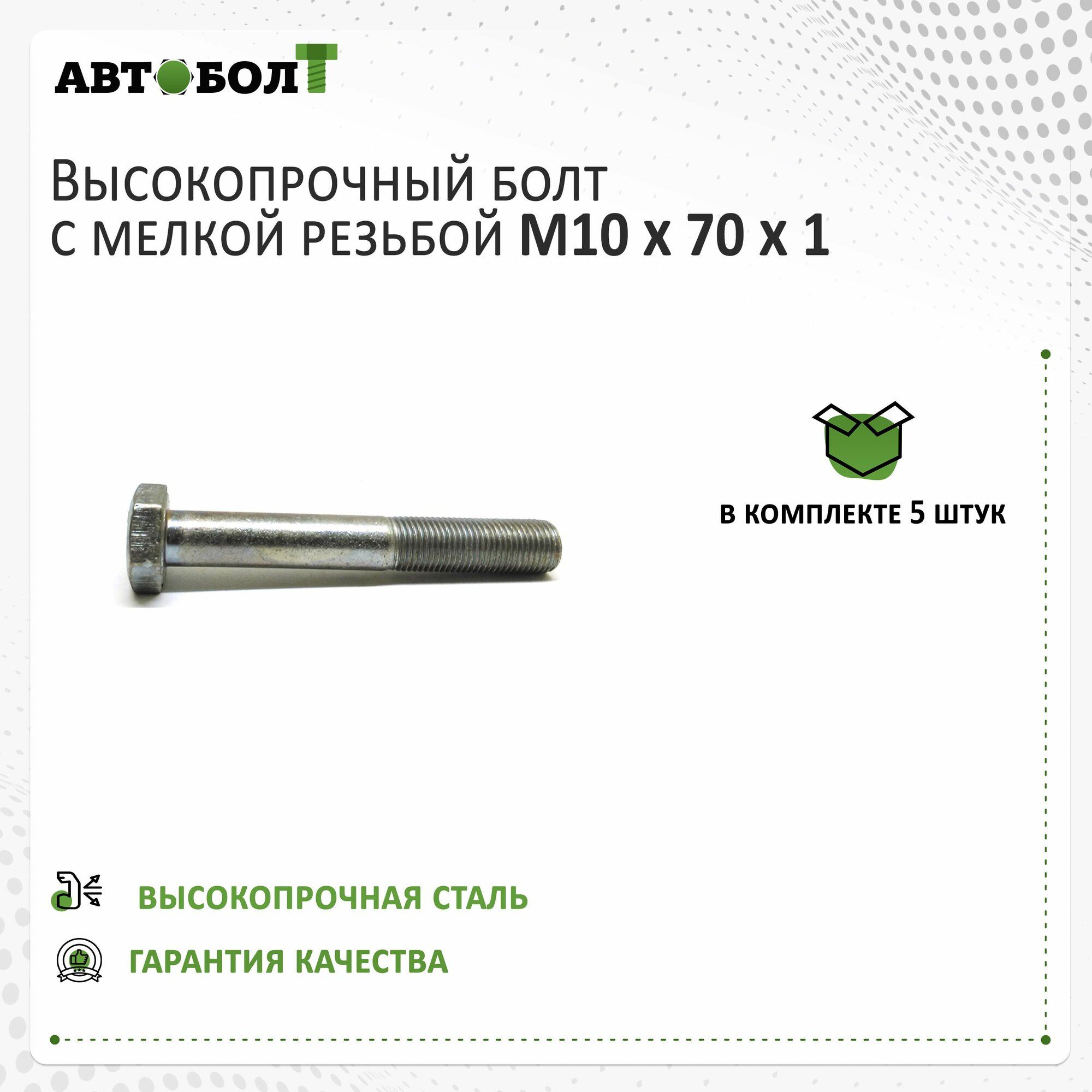 Болт высокопрочный с неполной резьбой M10 x 70 x 1 - 10.9, мелкий шаг резьбы, 5 штук