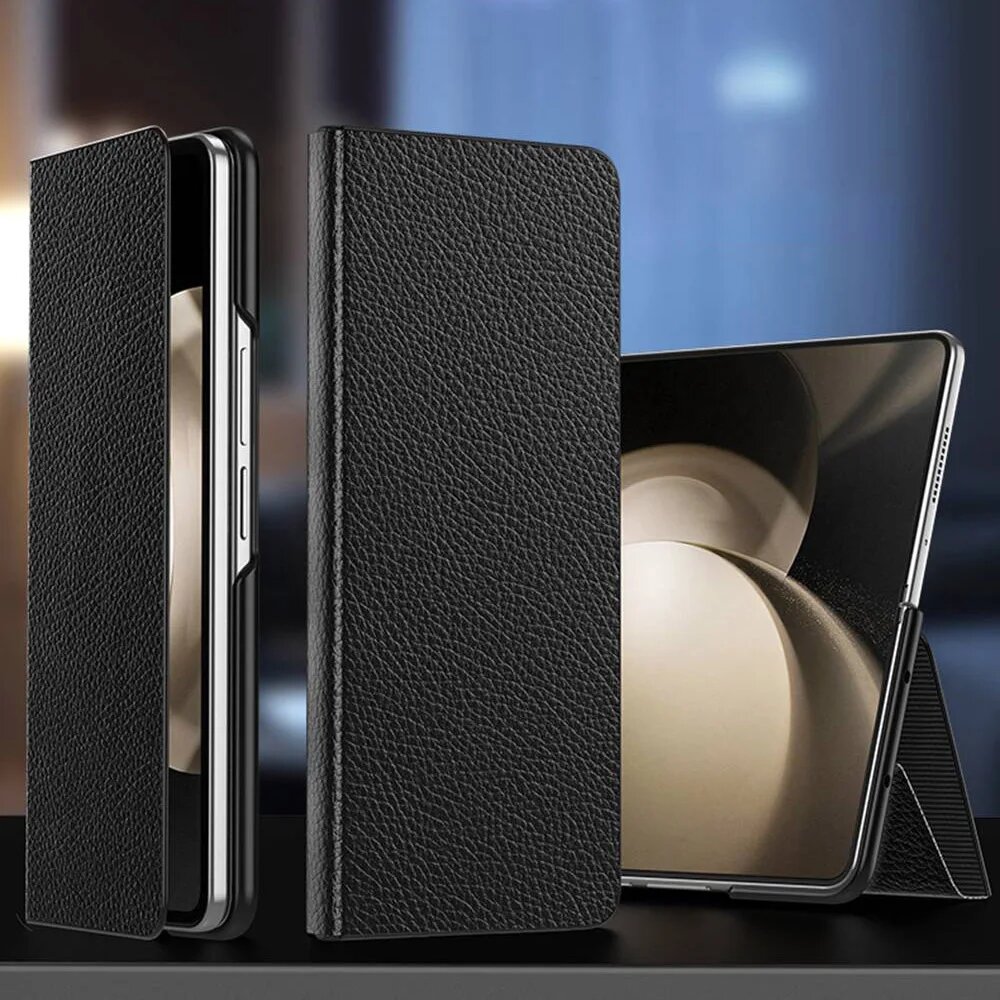 Чехол из натуральной кожи для Samsung Galaxy Z Fold 6 7, чехол с магнитной откидной крышкой для Samsung Z Fold6 Fold7, чехол для телефона из коровьей кожи Галактика Z Fold6, black