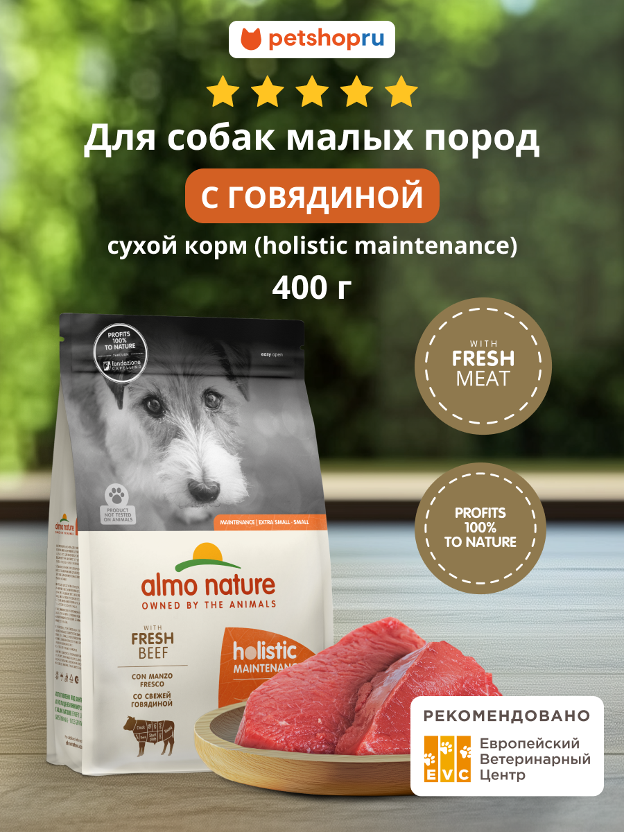 ALMO NATURE HOLISTIC Сухой корм для взрослых собак малых пород со свежей говядиной, Life Maintenance, Small Breed, Fresh Beef, 400 г