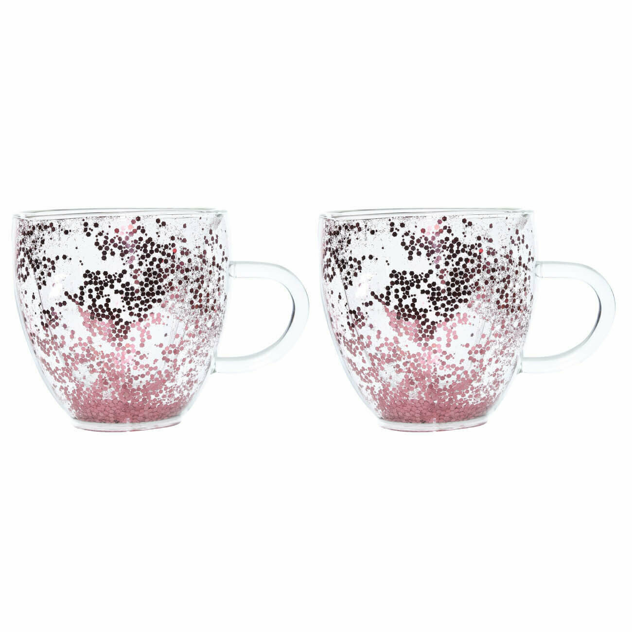 Кружка, 250 мл, 2 шт, стекло Б, с розовыми блестками