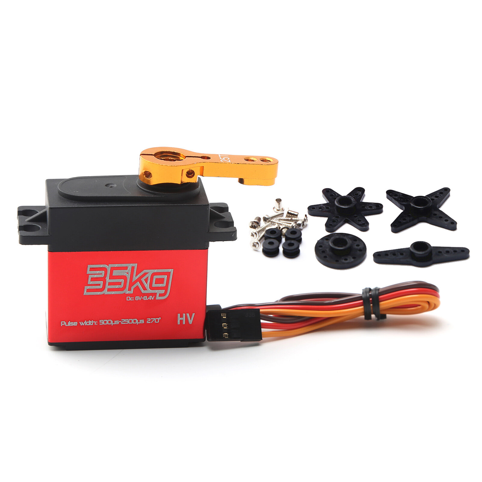 Сервопривод Digital Servo 35kg с высоким крутящим моментом 270°, шестерня из нержавеющей стали для роботов DIY, радиоуправляемых автомобилей, с сервоармов 25T, напряжение 5-7.4 Вольт DC, вес 60г, размер 40*20*38.5 мм, пакет 6*4*2см, вес пакета 65г,
