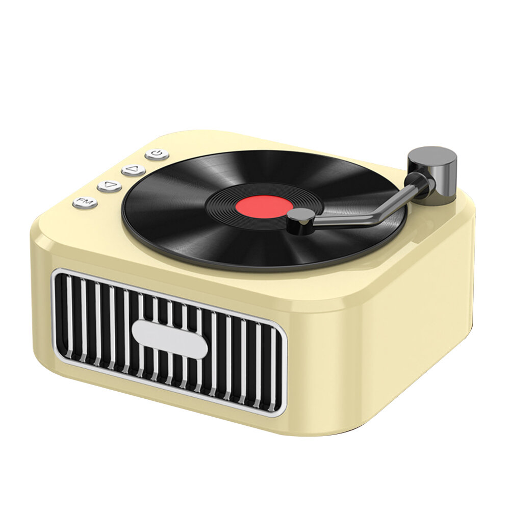 Портативный беспроводной динамик Vintage CD Record Style BT5.3, стерео, HiFi звук, AUX, USB Flash Drive, TF Card, 10H время воспроизведения, White, Pink, Green, Yellow, ABS, 800mAh, 5V-1A, 5W, 131*120*67mm