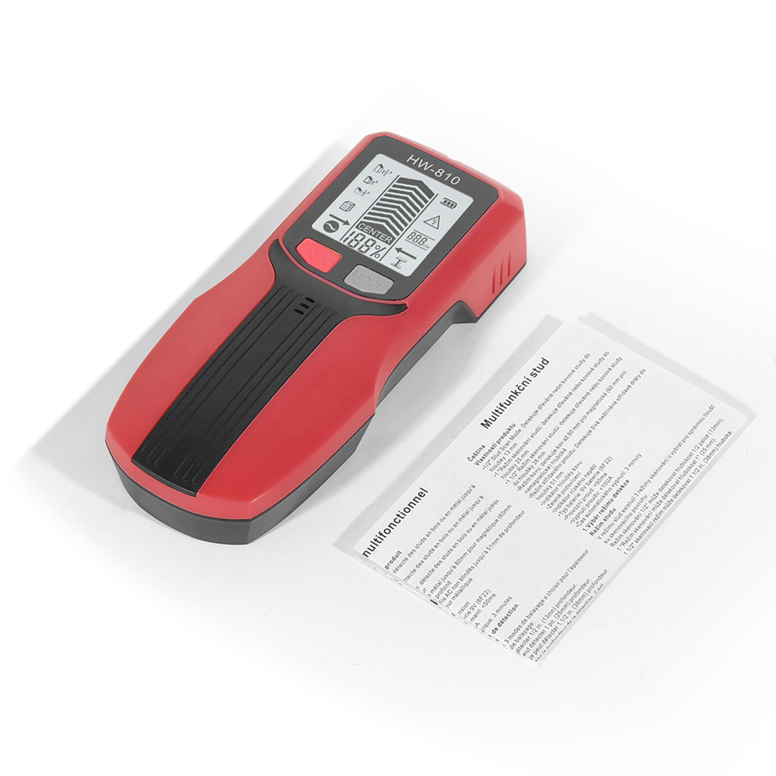 Настенный сканер Stud Finder, Ручной Детектор с ЖК-дисплеем для Дерева, Металла и Проводов переменного тока Красного цвета