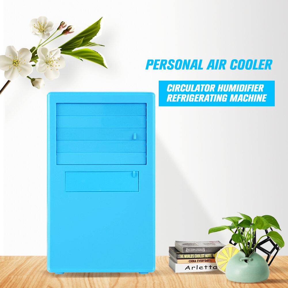 Персональный мини-кондиционер вентилятор охладитель циркулятор увлажнитель хладоотдающая машина тихий маленький настольный вентилятор с адаптером питания для офиса, общежития, цвет: синий, белый, рабочее напряжение: 24В, мощность: 18Вт, объем водяного