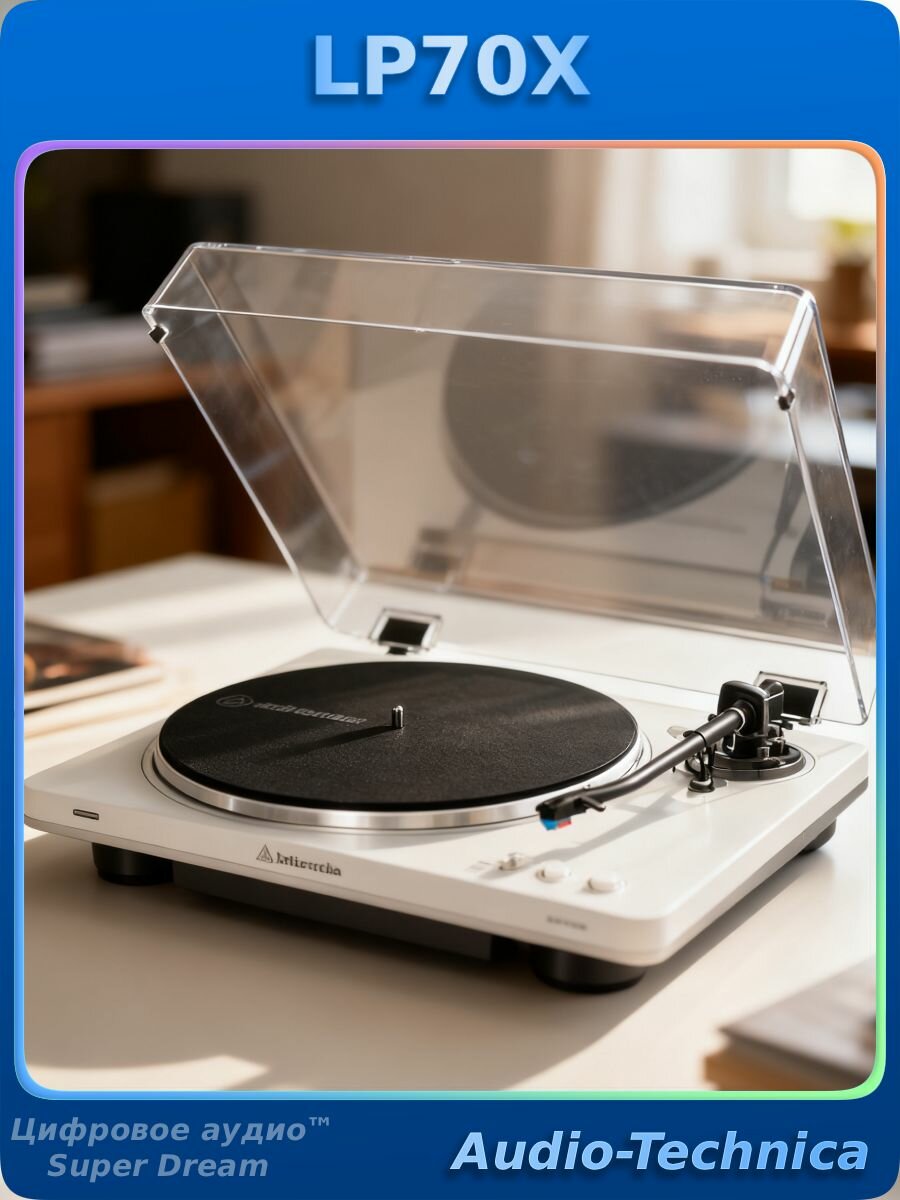 Проигрыватель виниловых пластинок Audio-Technica AT-LP70X с полностью автоматическим ременным приводом и картриджем VM.