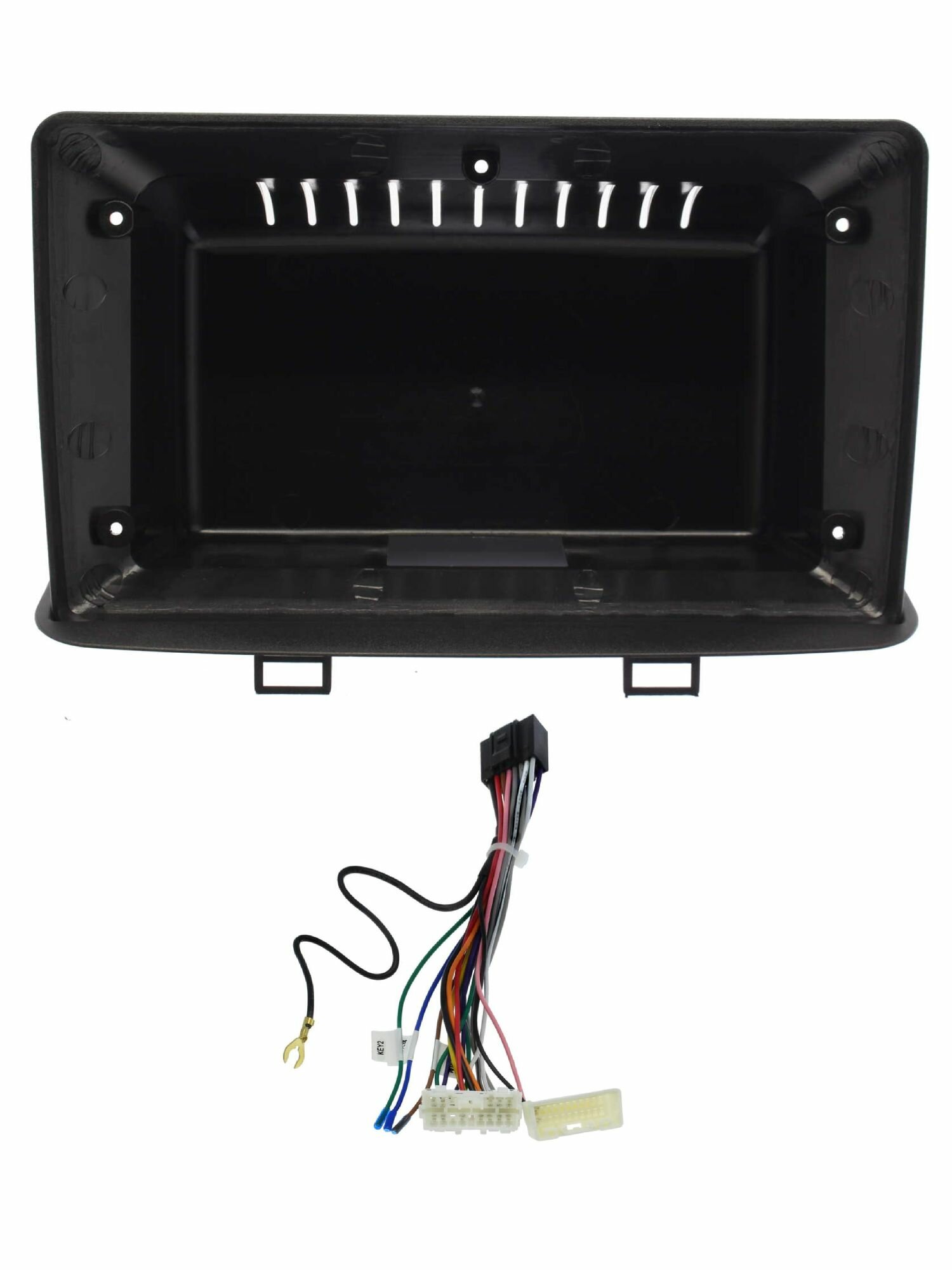 Рамка переходная Mitsubishi Pajero Mini 1998 - 2008 взамен верх. кармана для 9" магнитолы + проводка / Wide Media