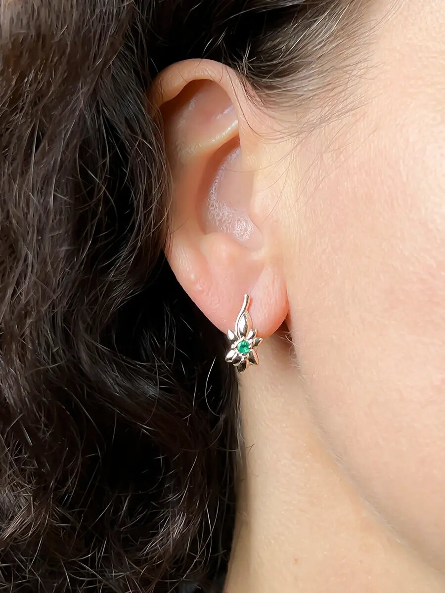 Серьги, красное золото, 375 проба, изумруд