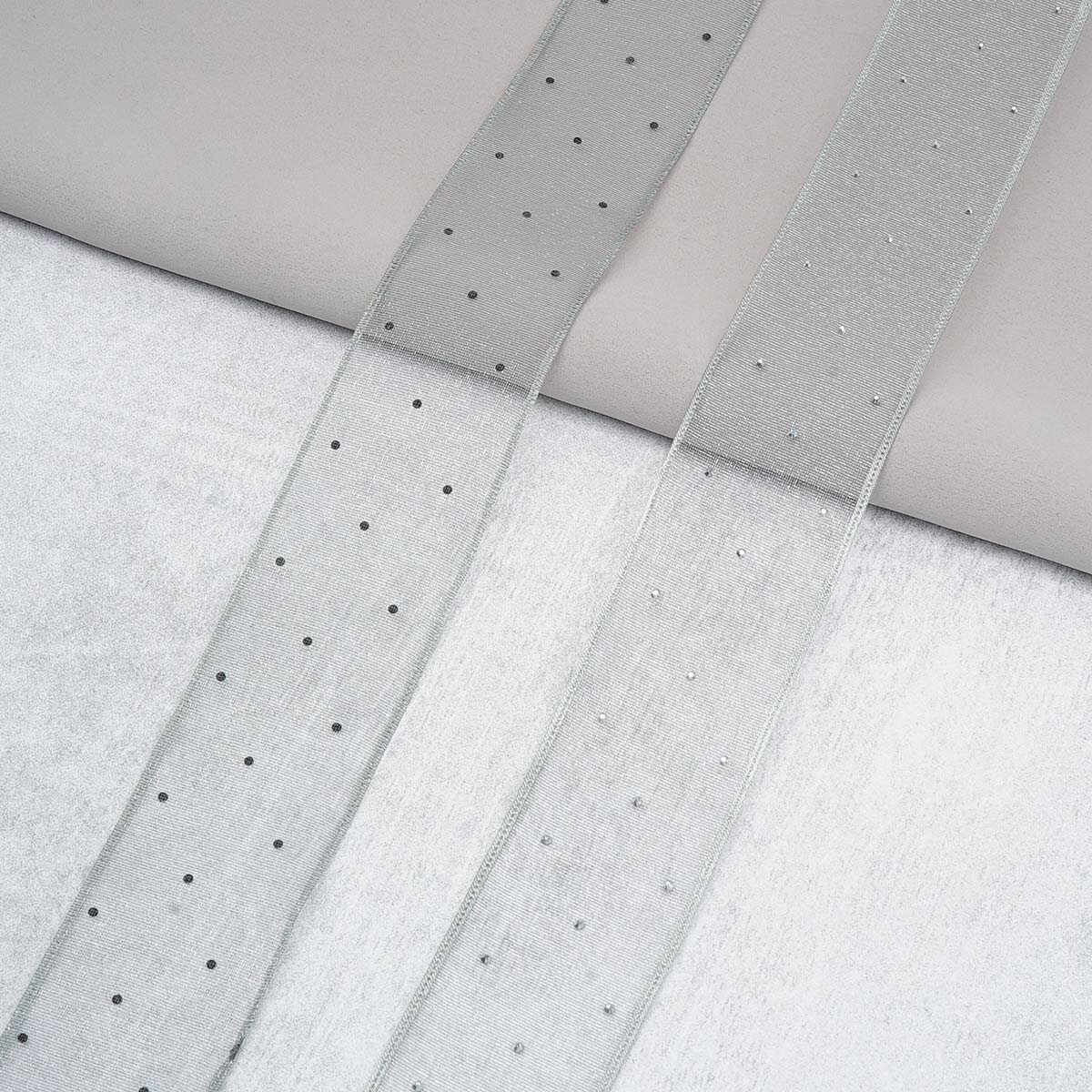 Лента декоративная со стразами (100% органза) 4см*9,14м (серый), 9.14 м