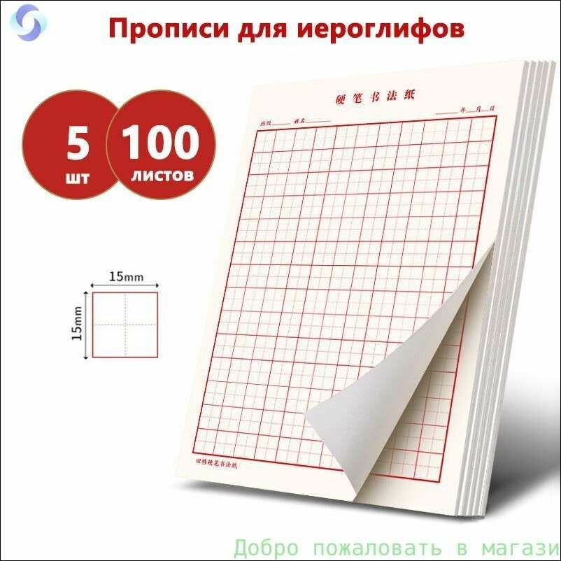 Тетрадь прописи для иероглифов, 5 шт