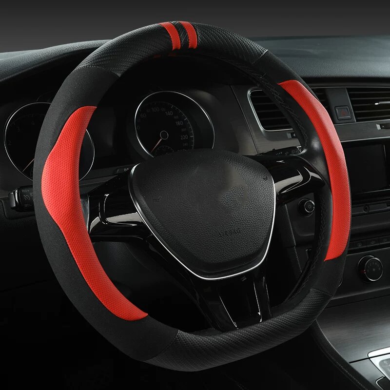 Кожаный 3D-чехол для руля Volkswagen Bora 2025, дизайн D-форма, цвет Гоночный красный