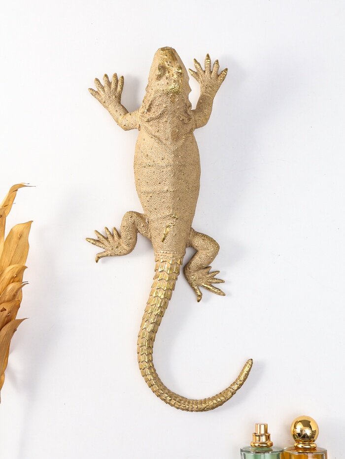 Панно настенное полистоун «Ящерица шипохвост», под золото, 38.7×16.9×9.5 см