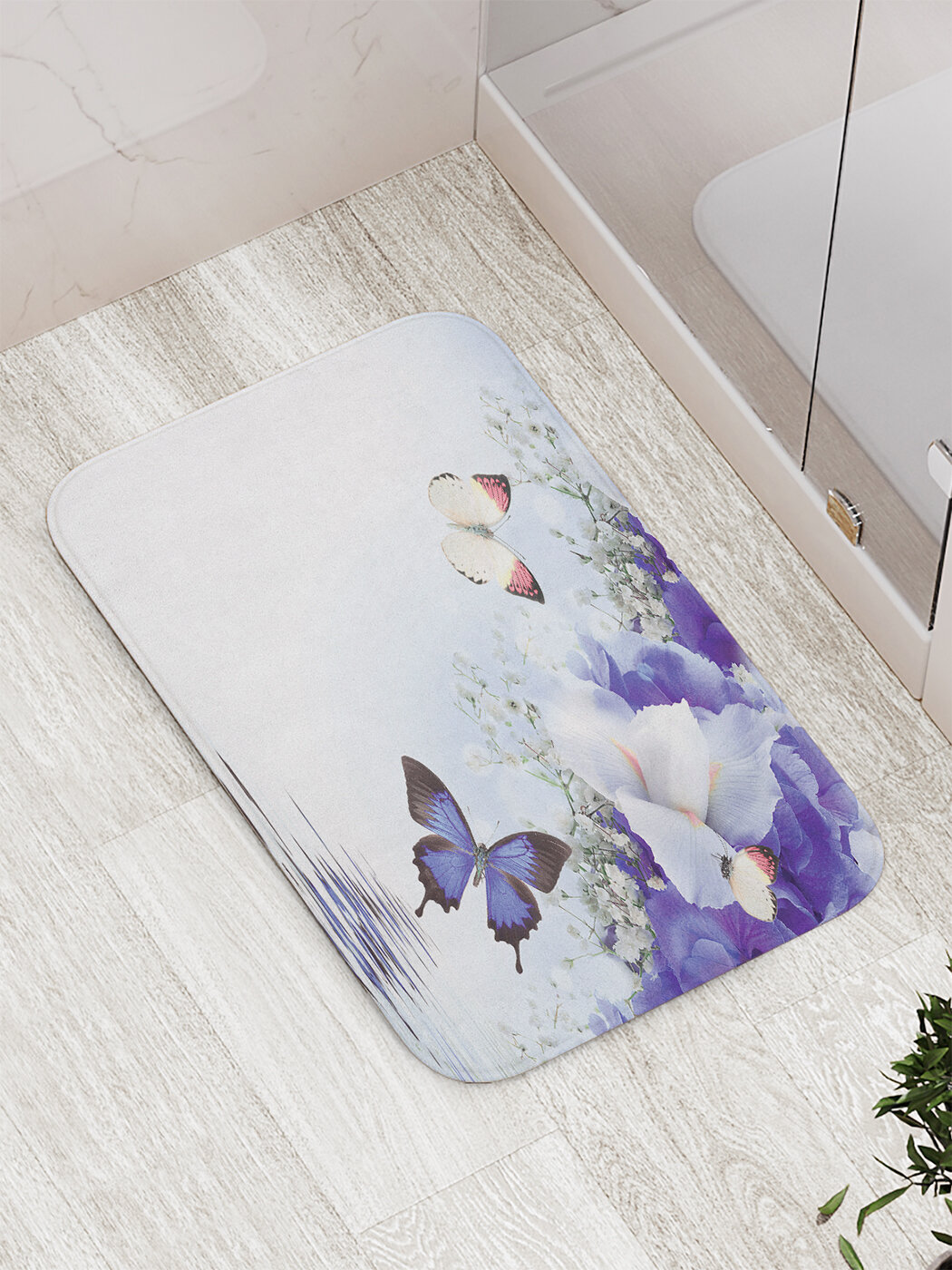Коврик для ванной комнаты, туалета "Бабочки над водой" противоскользящий, 52х77 см, JoyArty