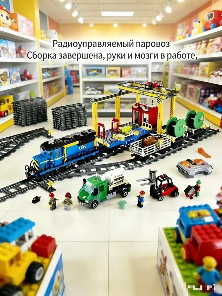 Радиоуправляемый Конструктор Сити, набор "Грузовой поезд" 888 деталей 4 фигурки ( модель technology на пульте управления / лего совместимый / подарок железная дорога техник для мальчиков )lelegrace