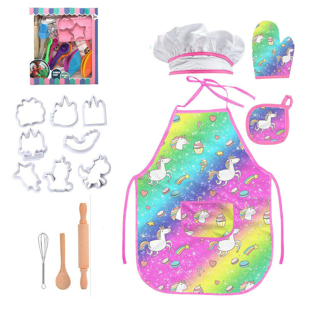 Игровой набор для выпечки vibrant kids baking play kitchen с 15 реалистичными инструментами и очаровательным дизайном фартука, розовый