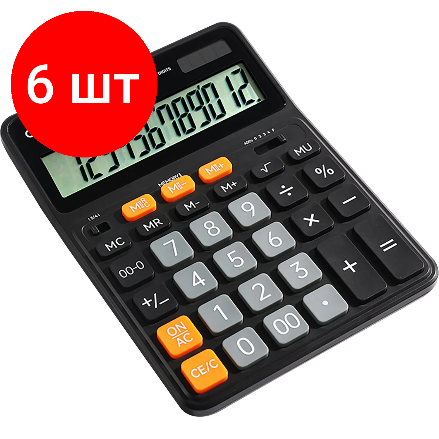 Комплект 6 штук, Калькулятор настольный полноразм. Deli EM999, 12-ти разрядный, черный