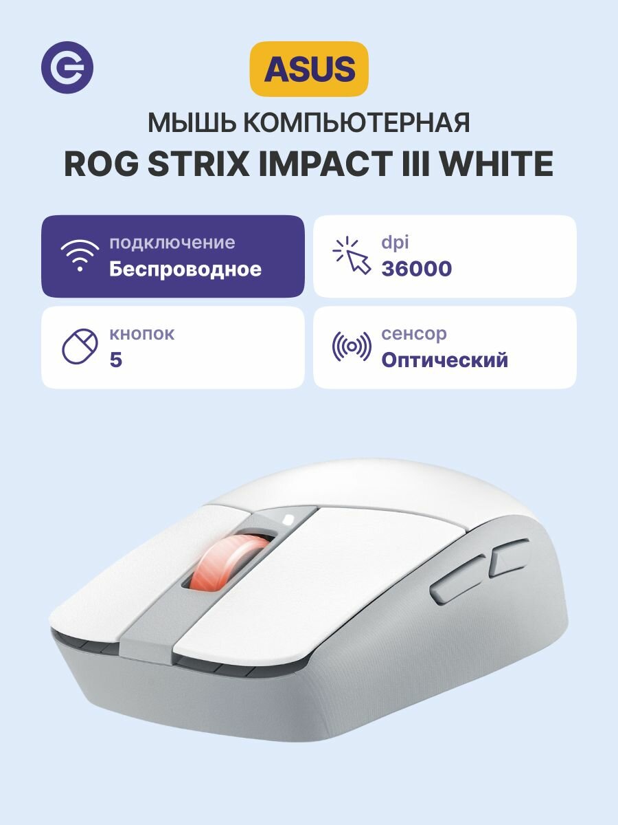 Мышь игровая беспроводная ASUS ROG Strix Impact III White (90MP03D0-BMUA10)