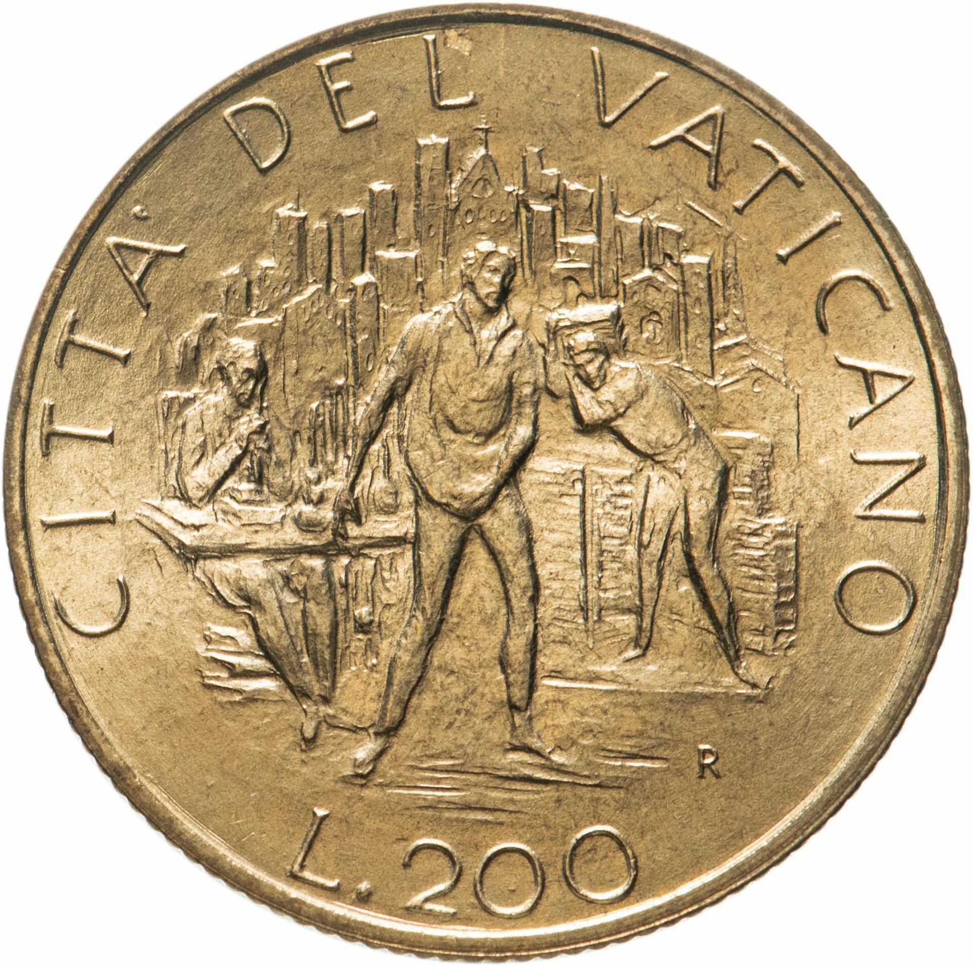 Ватикан 200 лир 1989, Алюминиевая бронза, в сохранности UNC