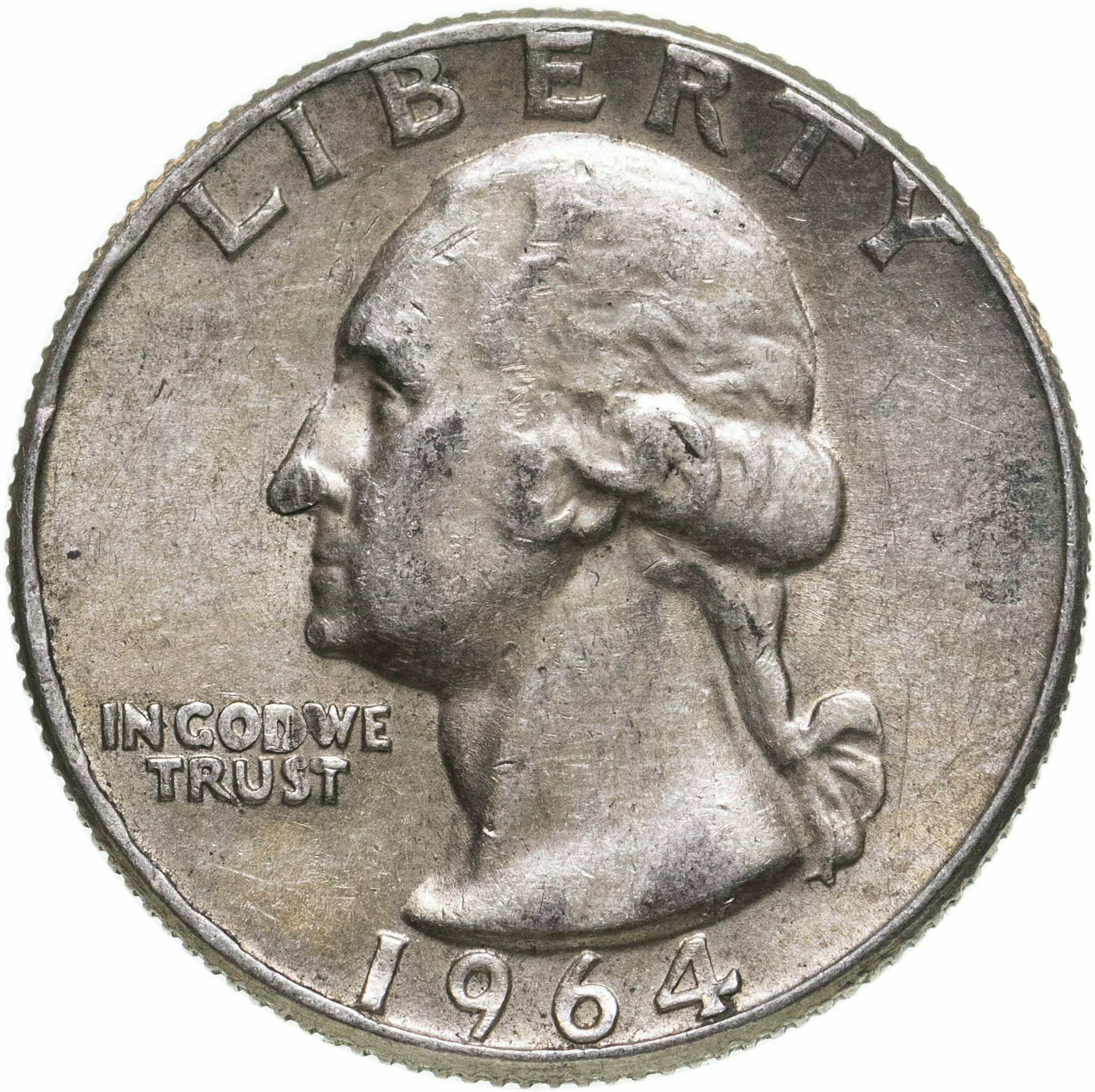 США 25 центов квотер, 1/4 доллара, quarter dollar 1964 D "Washington Quarter Вашингтон", Серебро 900, в сохранности XF