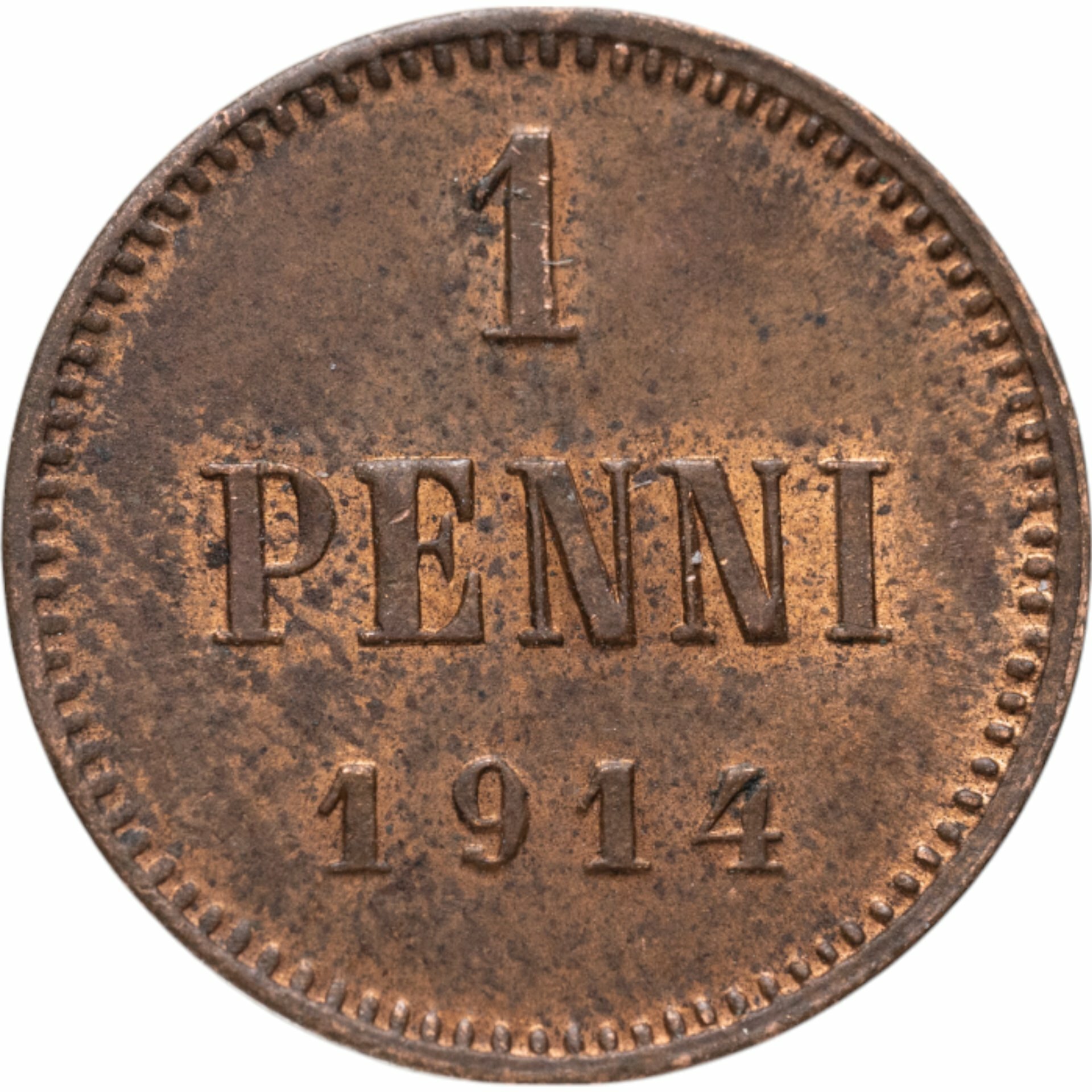 1 пенни penni 1914 Российская Финляндия, Медь, в сохранности UNC