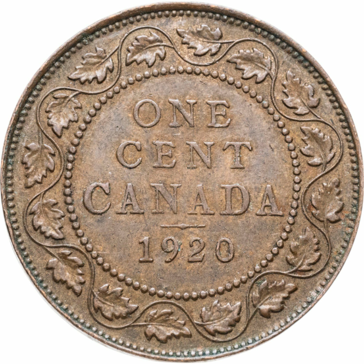 Канада 1 цент cent 1920, Бронза, в сохранности XF