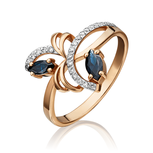 Кольцо, красное золото, 585 проба, бриллиант, сапфир