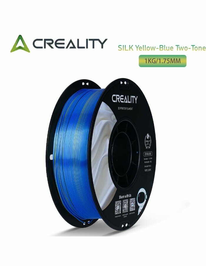 Катушка CR-Silk пластика Creality, 1,75 мм 1кг, для 3D принтеров Желтая и синяя двойная линия