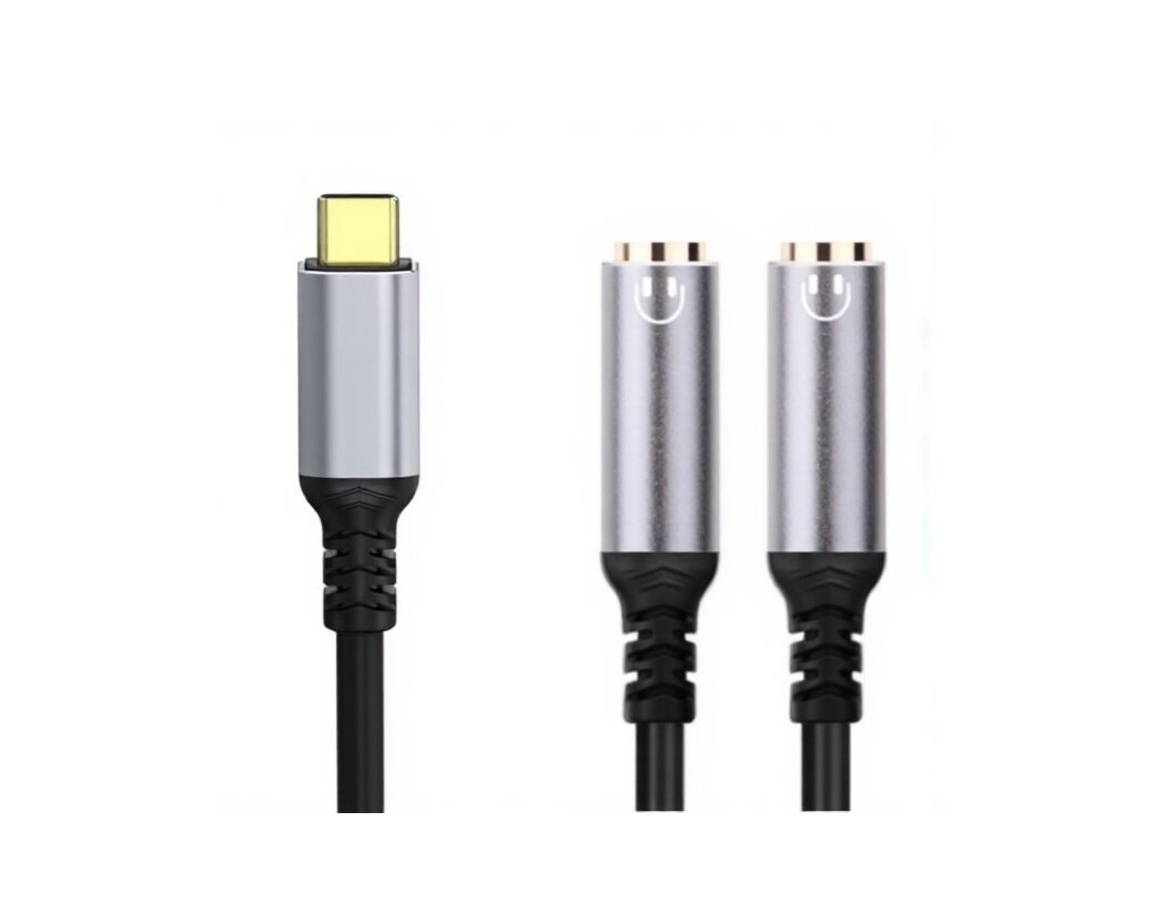 Шнур-переходник Premium, USB Type-C – Jack 3.5, 0.3 м, черный